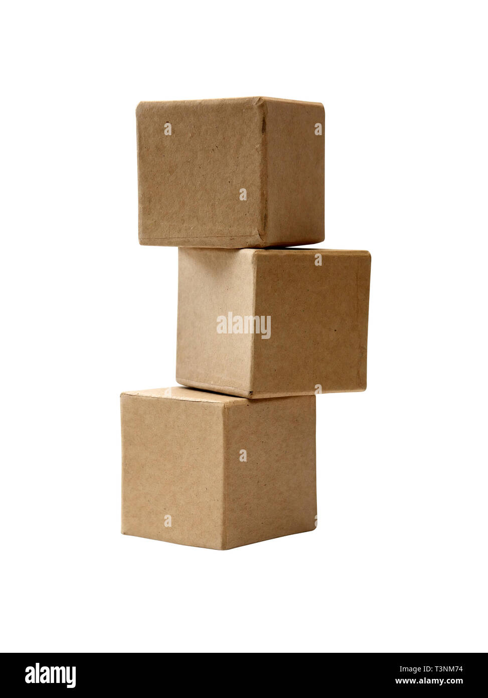 Set of brown cardboard cubes isolated on white background with clipping ...
