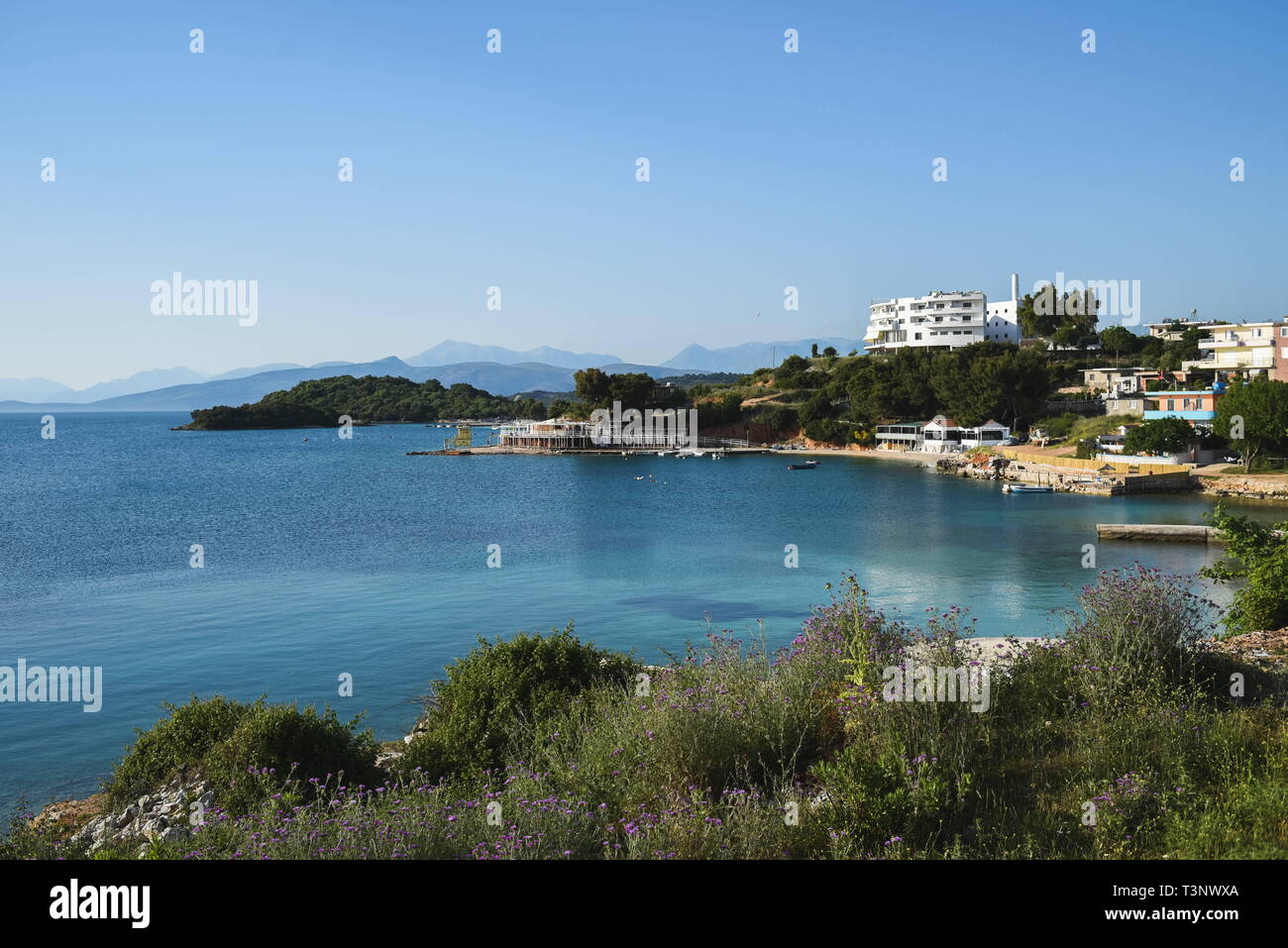 Ksamil, Albania. 14th May, 2015. View of the beach in the village of ...