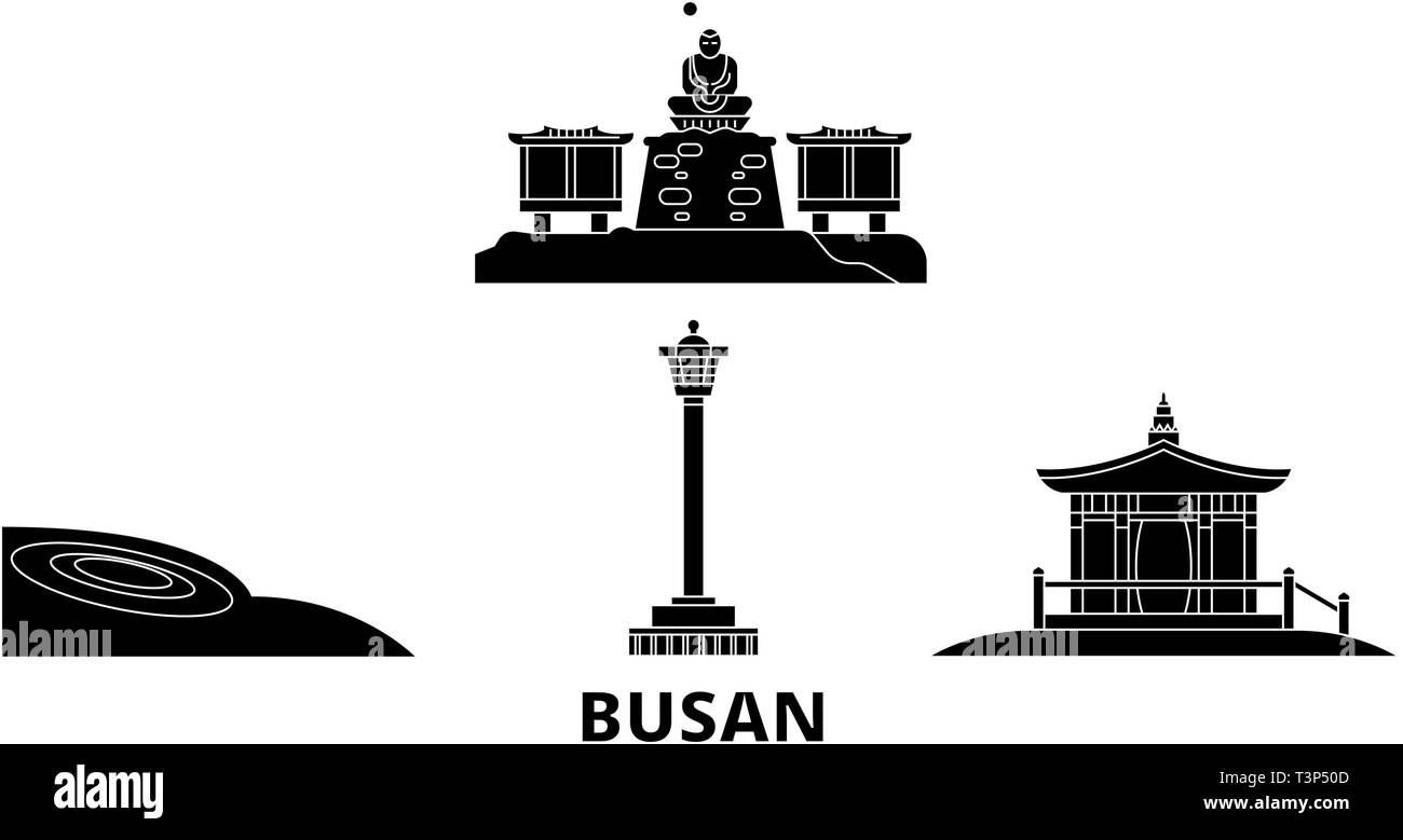 South Korea, Busan flat travel skyline set. South Korea, Busan black ...