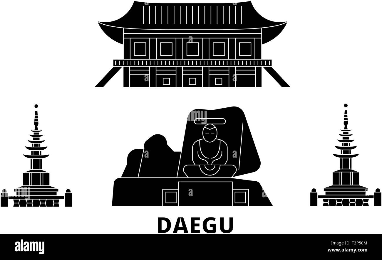 South Korea, Daegu flat travel skyline set. South Korea, Daegu black ...