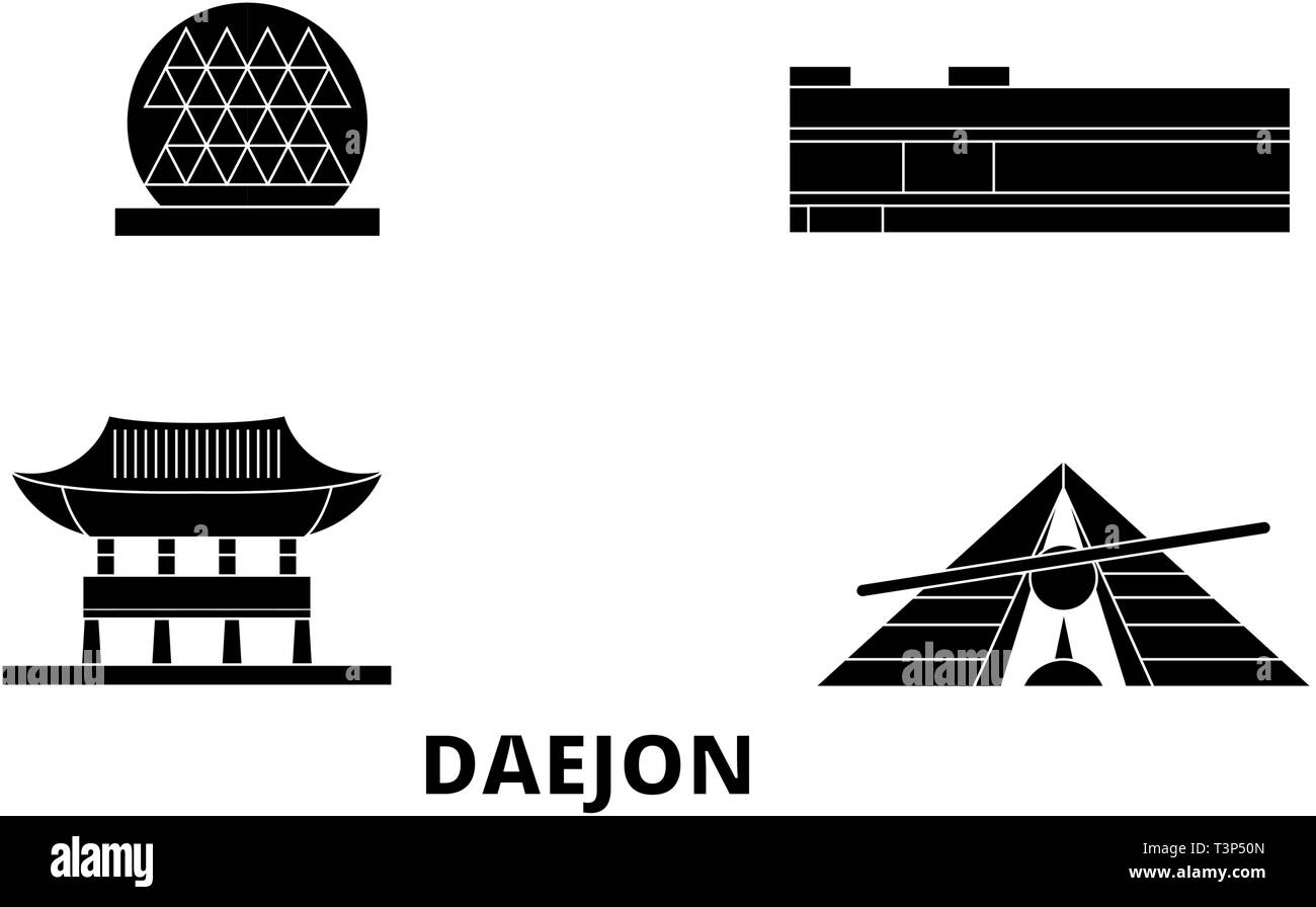 South Korea, Daejon flat travel skyline set. South Korea, Daejon black ...
