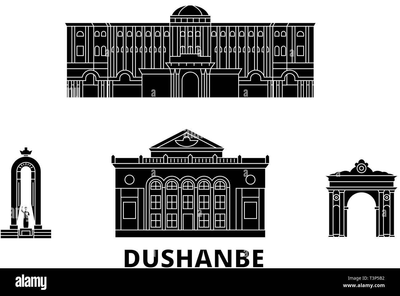 Tadjikistan, Dushanbe flat travel skyline set. Tadjikistan, Dushanbe ...