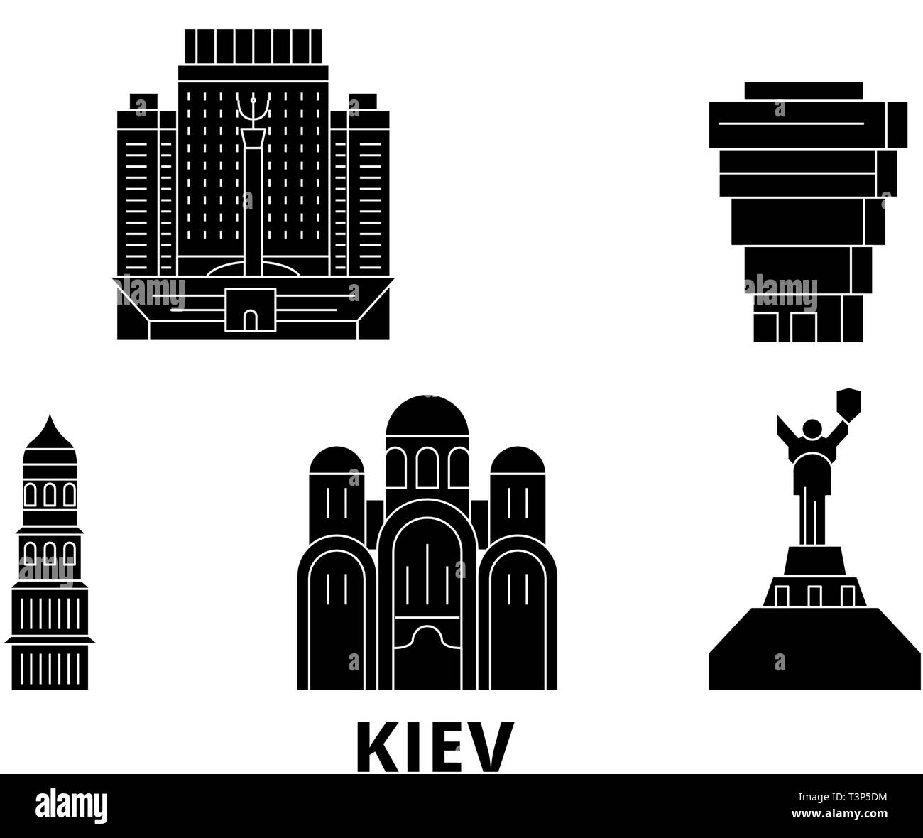 Ukraine, Kiev flat travel skyline set. Ukraine, Kiev black city vector ...