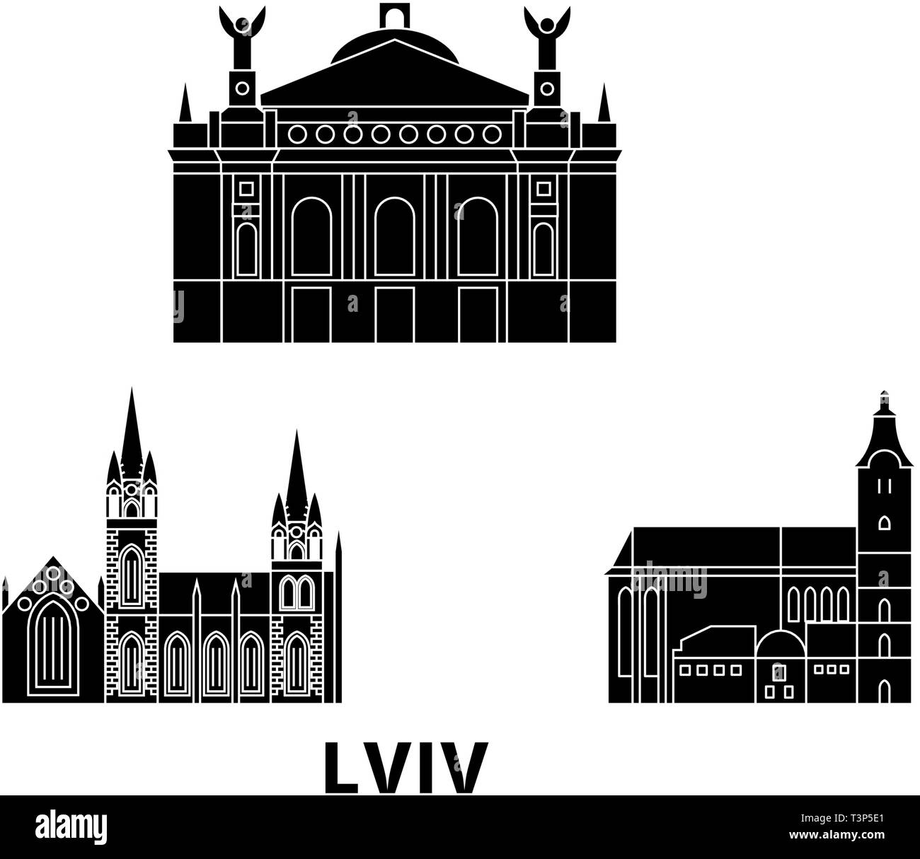 Ukraine, Lviv flat travel skyline set. Ukraine, Lviv black city vector ...