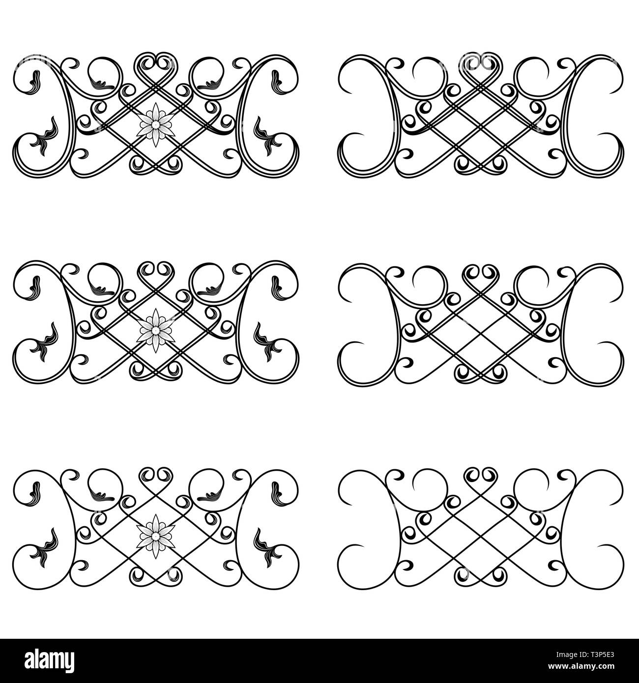 Set of six swirl border design elements for frame and others, hand ...