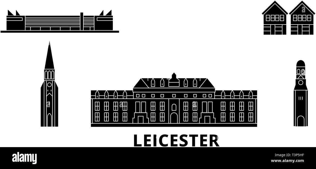 United Kingdom, Leicester flat travel skyline set. United Kingdom ...