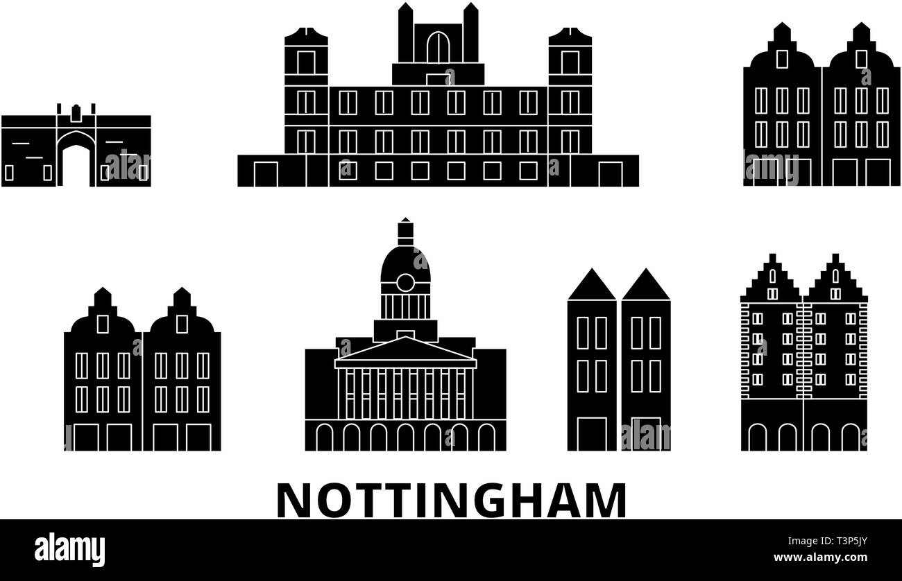 United Kingdom, Nottingham flat travel skyline set. United Kingdom ...