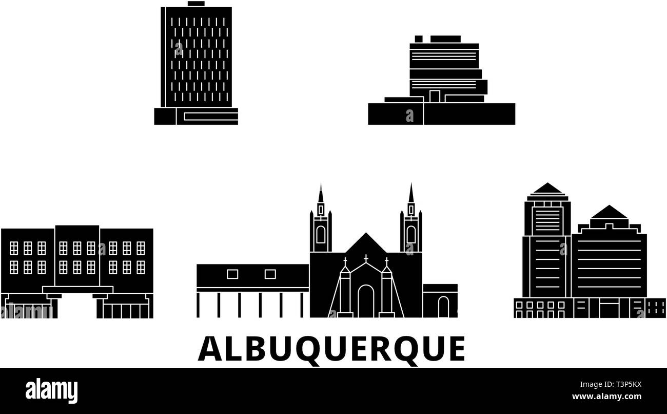United States, Albuquerque flat travel skyline set. United States ...