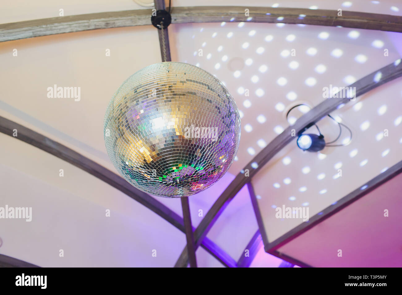 Disco ball with fireworks, night party background photo Stock Photo - Alamy