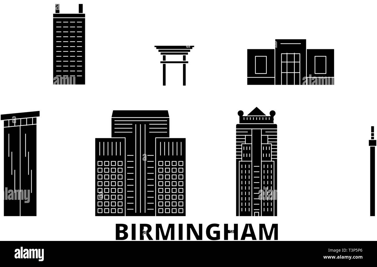 United States, Birmingham flat travel skyline set. United States ...