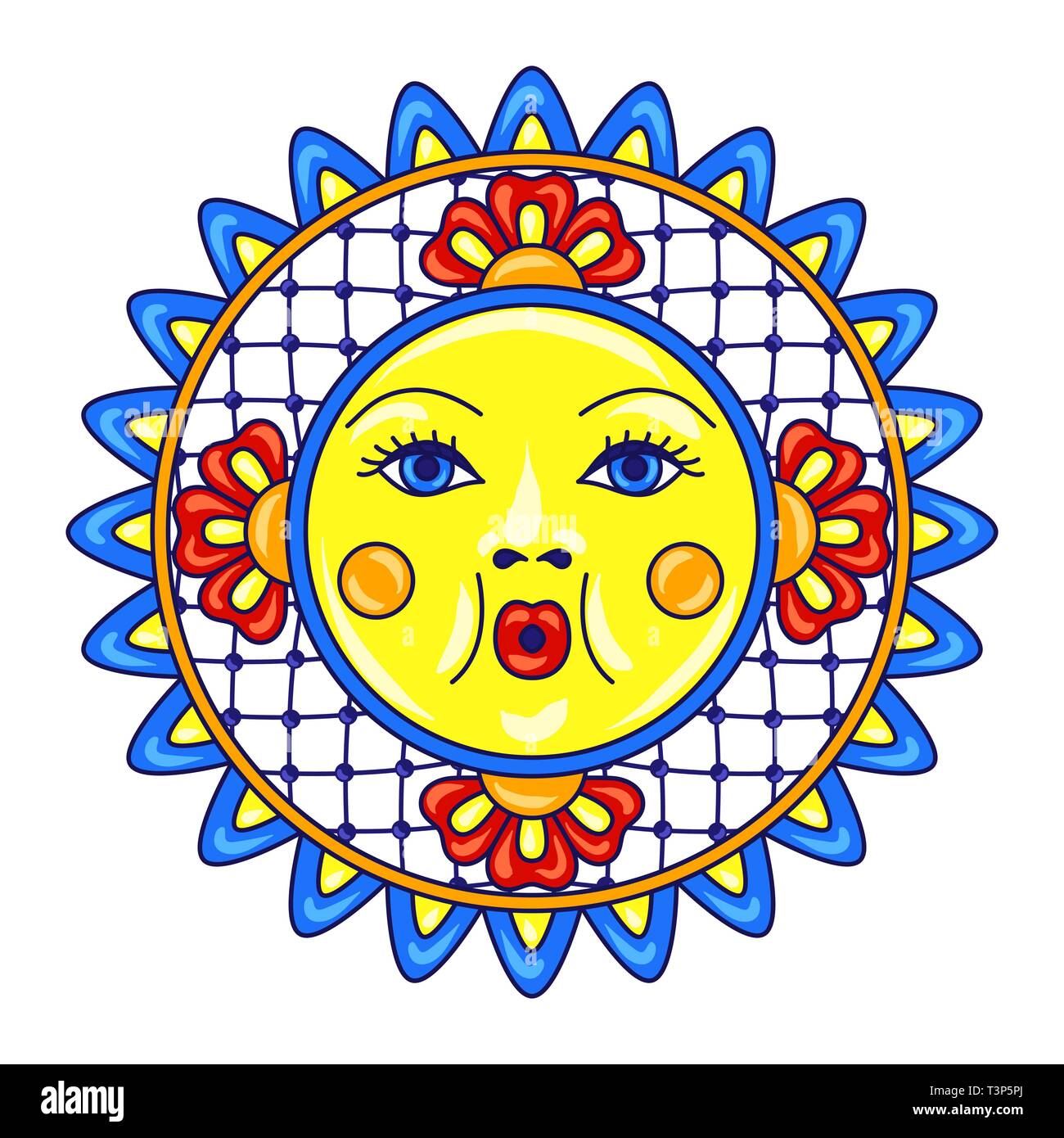 Mexican sun or moon with ornamental flowers Stock Vector Image & Art ...