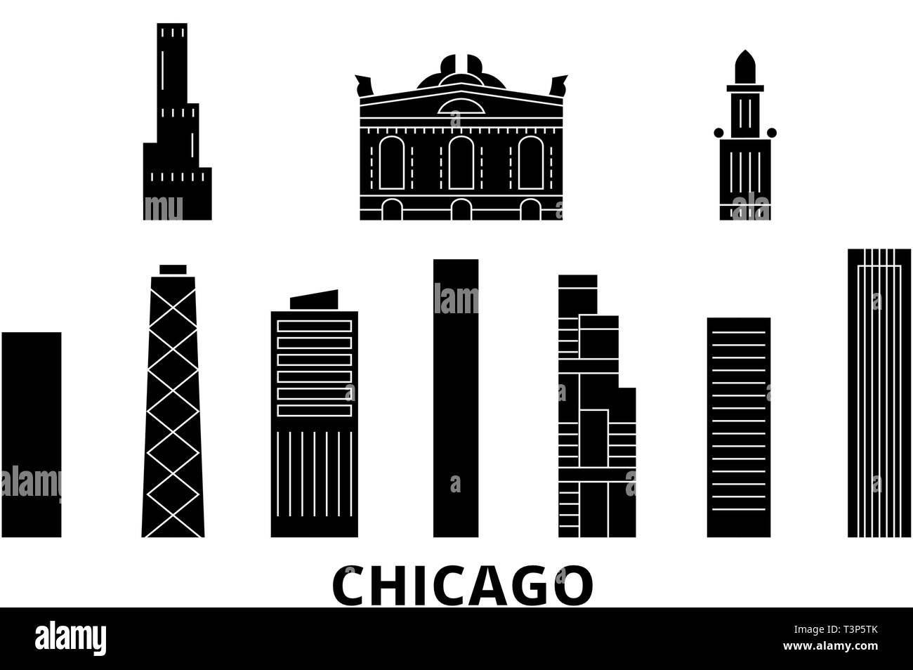 United States, Chicago City flat travel skyline set. United States ...