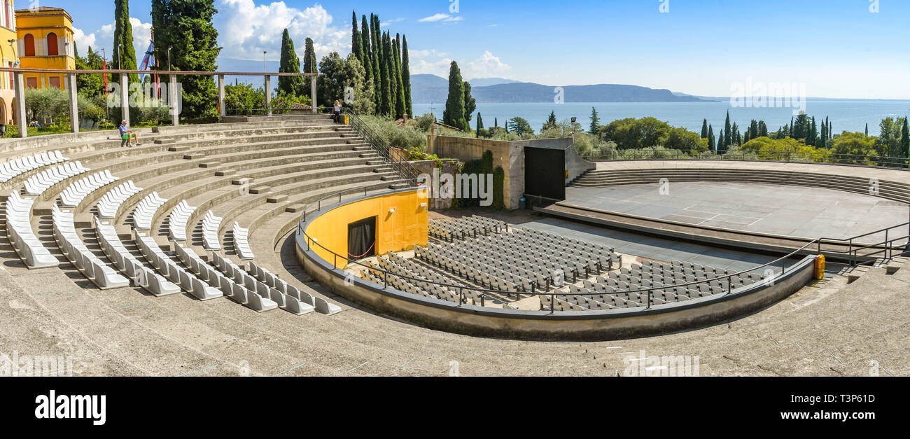 GARDONE RIVIERA, ITALY - SEPTEMBER 2018: Panoramic view of the amphitheatre in the grounds of ...