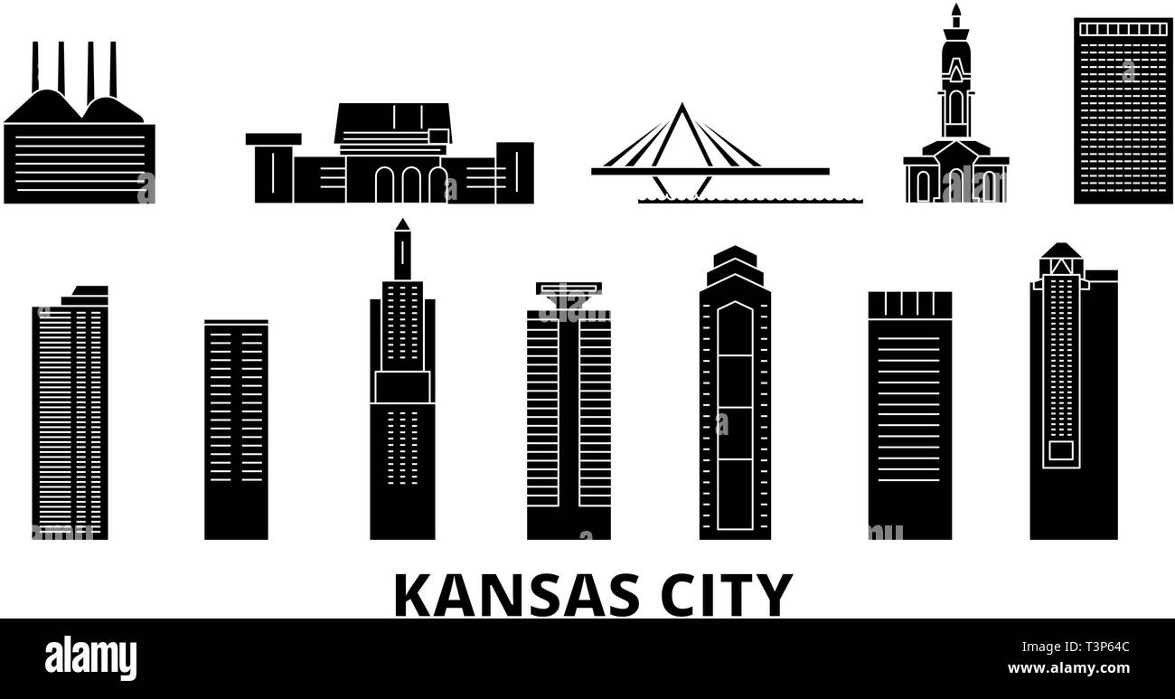 United States, Kansas City flat travel skyline set. United States ...