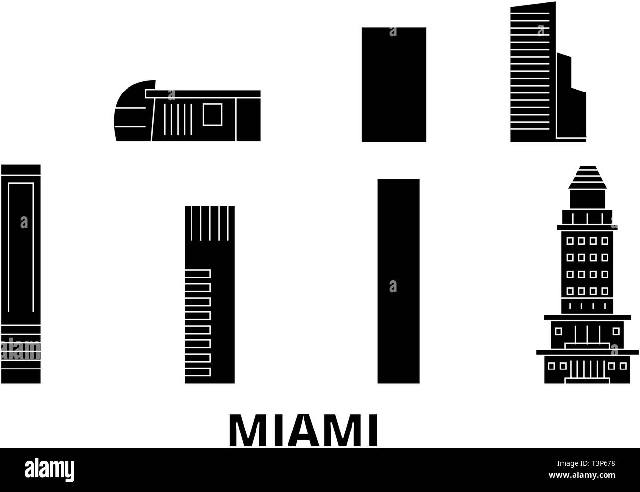 United States, Miami City flat travel skyline set. United States, Miami ...