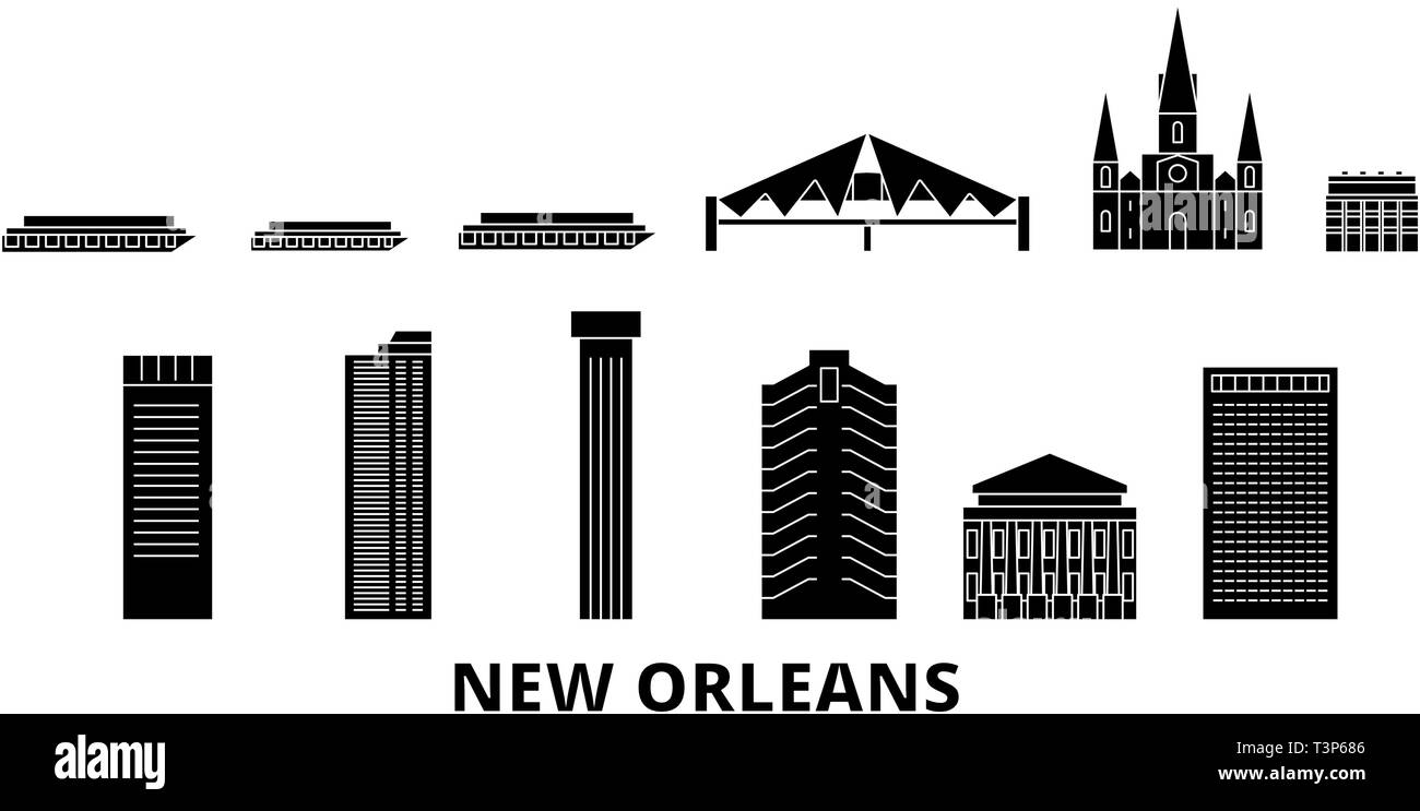 United States, New Orleans flat travel skyline set. United States, New ...