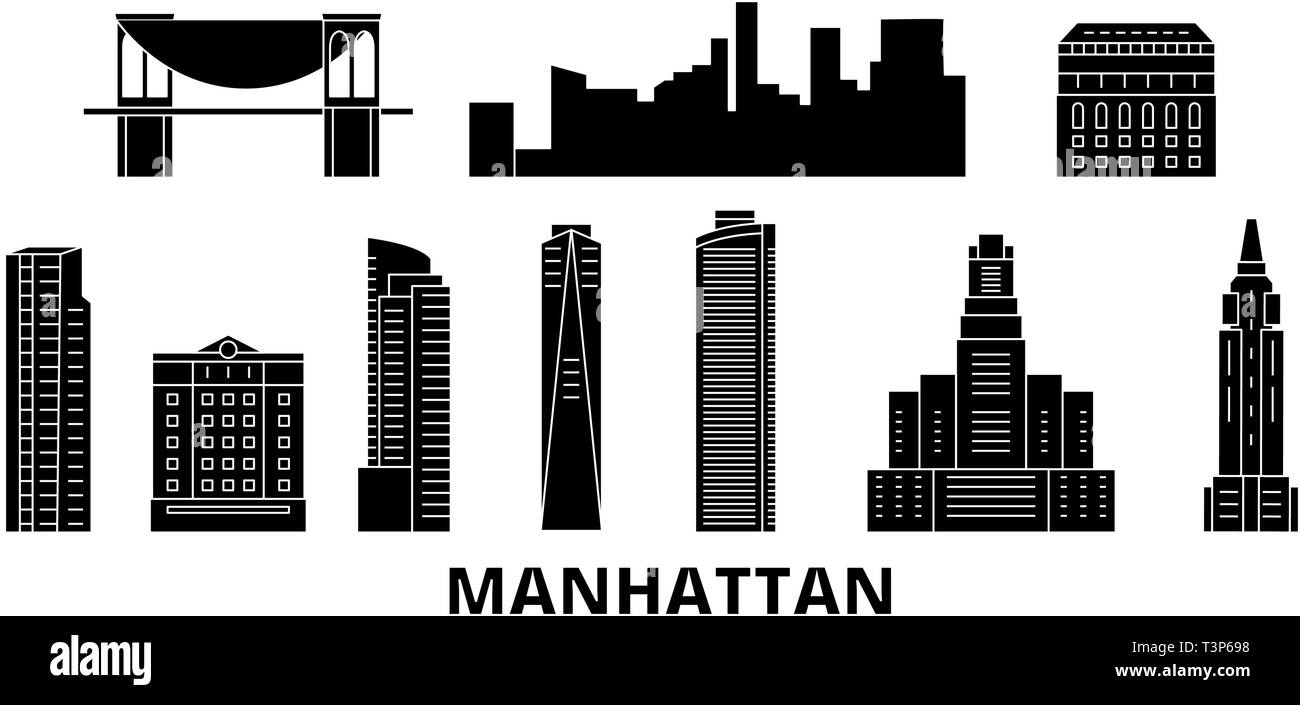 United States, New York Manhattan flat travel skyline set. United ...