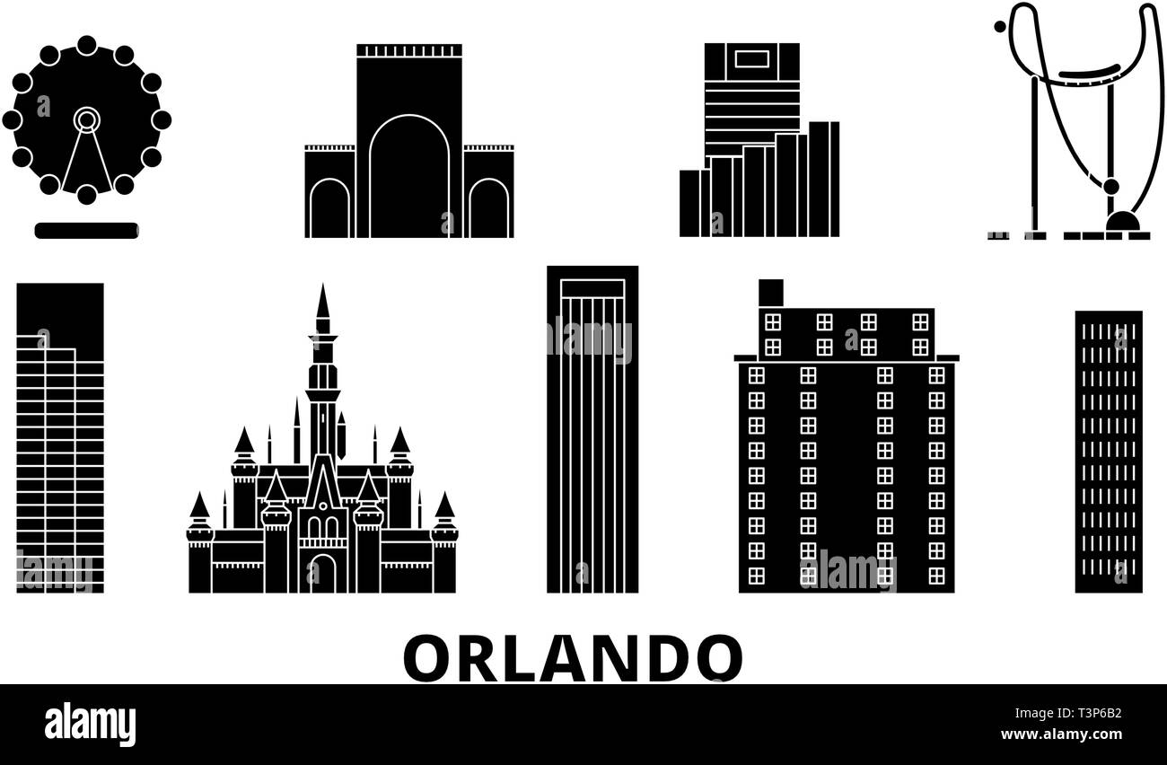 United States, Orlando flat travel skyline set. United States, Orlando ...