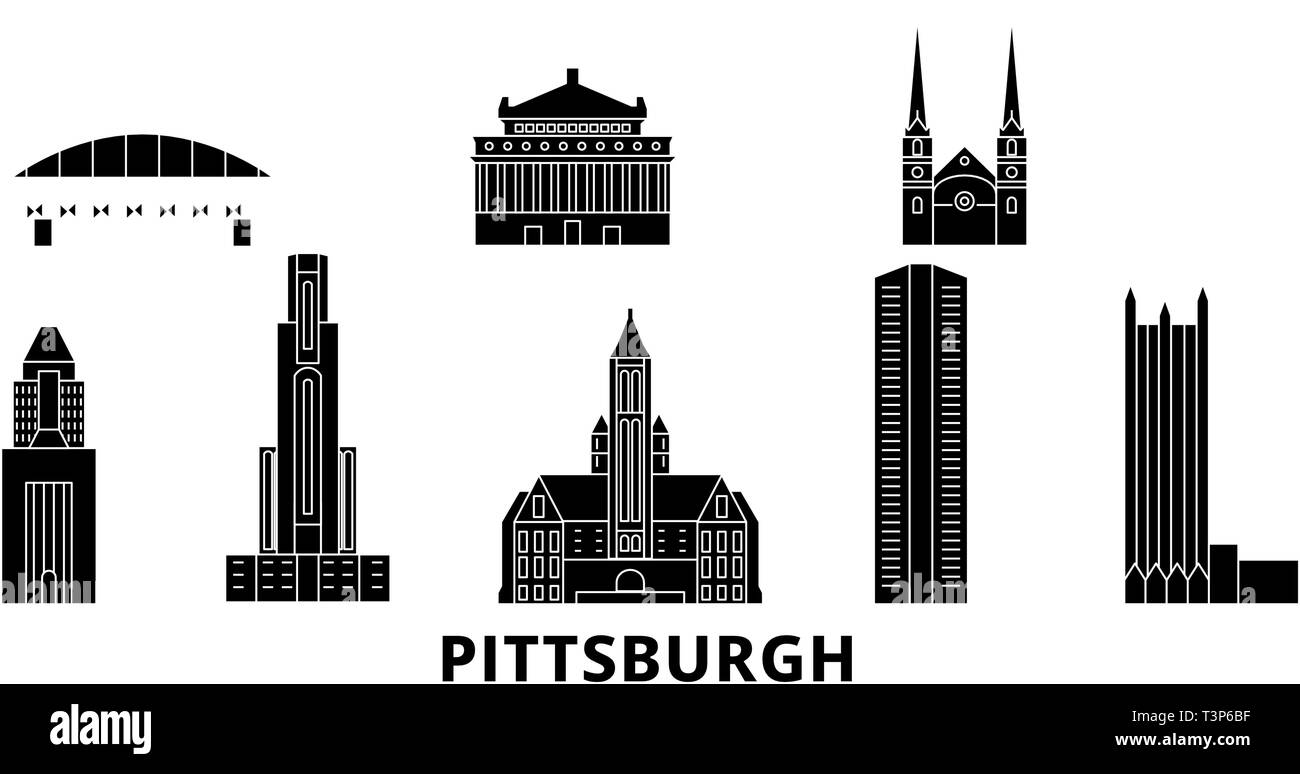United States, Pittsburgh flat travel skyline set. United States ...