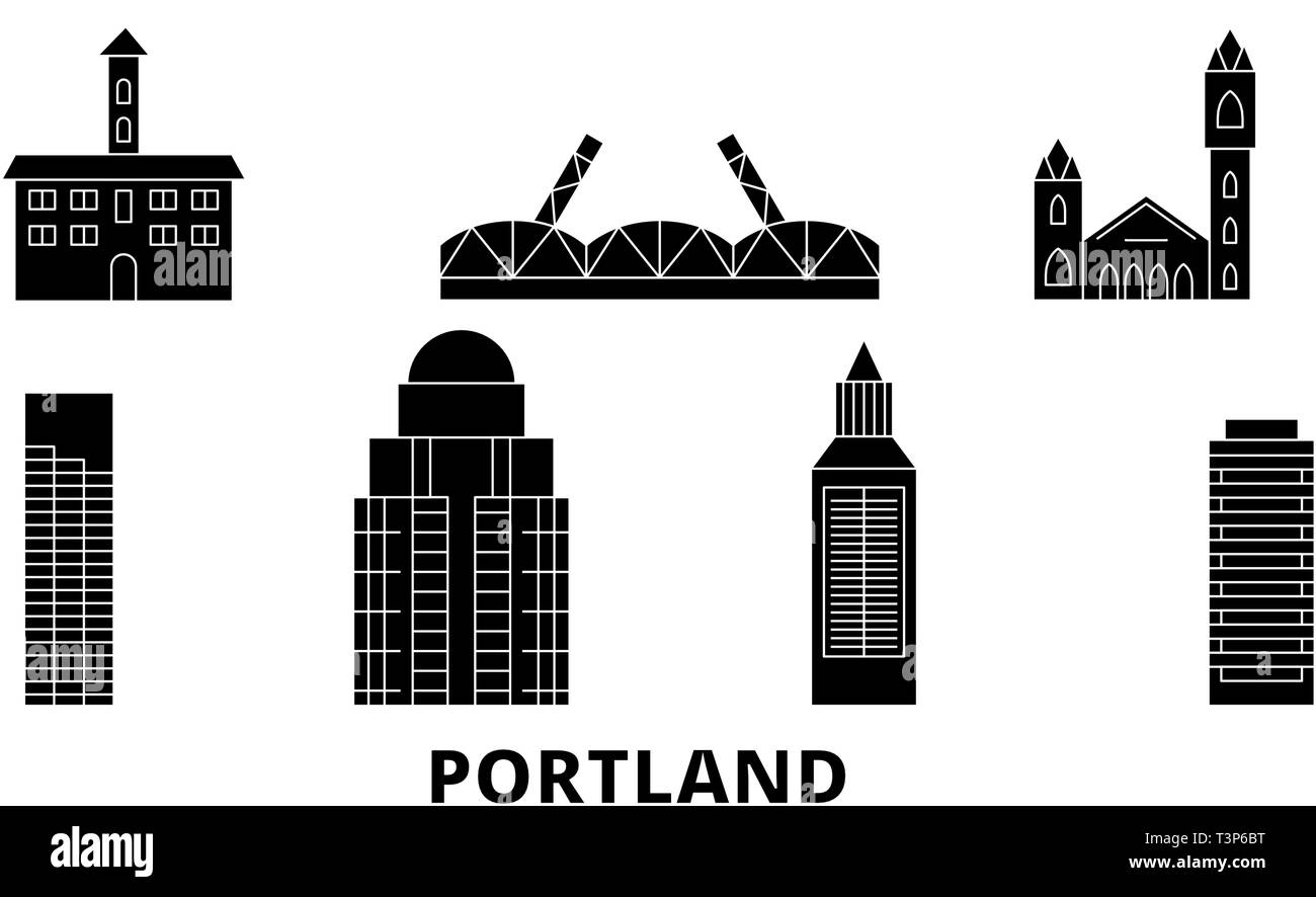 United States, Portland flat travel skyline set. United States ...