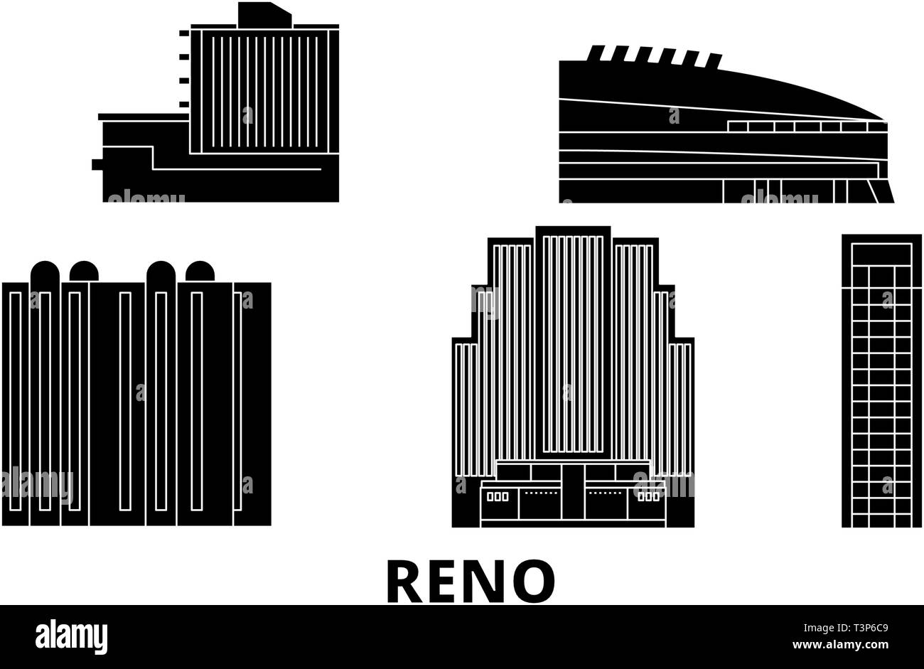 United States, Reno flat travel skyline set. United States, Reno black ...