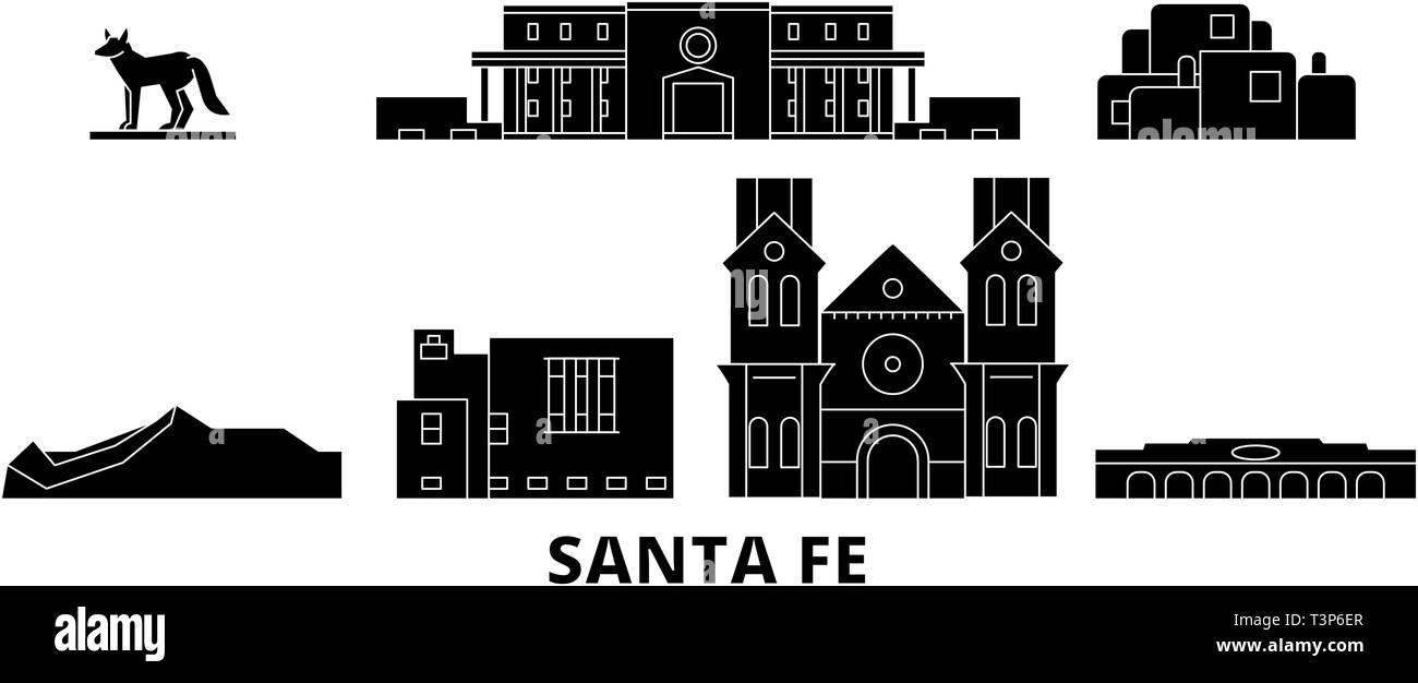 United States, Santa Fe flat travel skyline set. United States, Santa ...