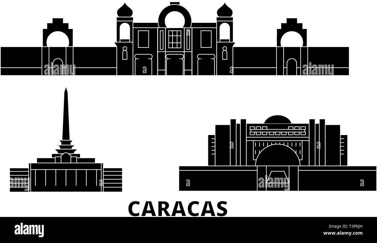 Venezuela , Caracas flat travel skyline set. Venezuela , Caracas black ...