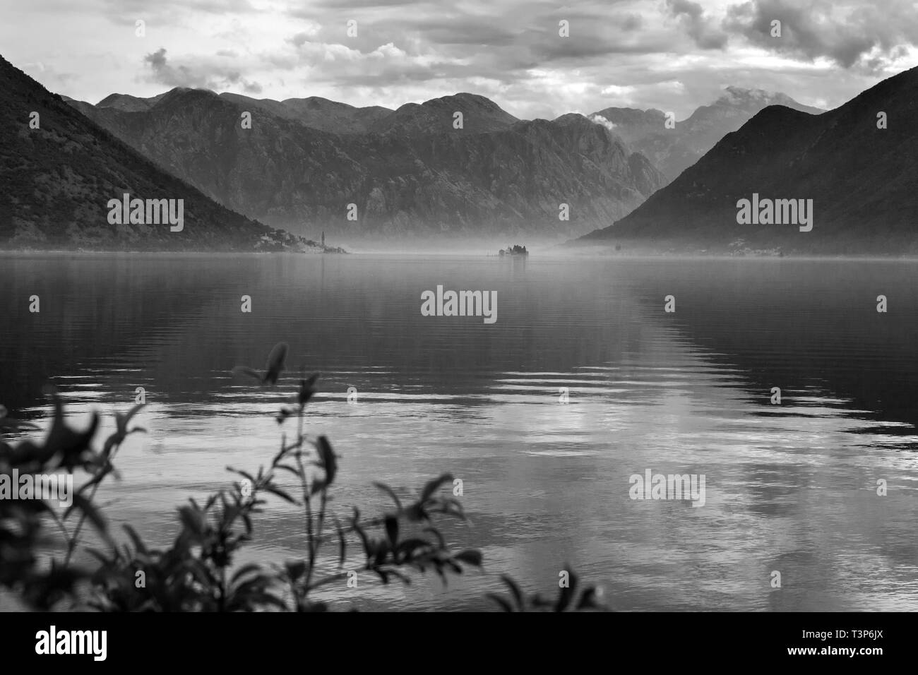 Boka Kotorska (the Bay of Kotor) and Perast from the Gulf of Risan near ...