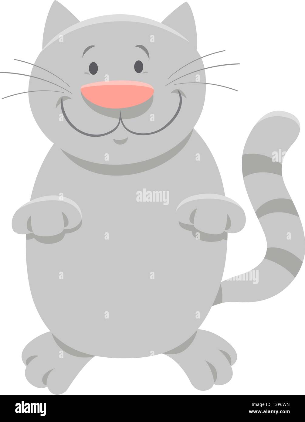 Cartoon Illustration of Happy Gray Cat or Kitten Animal Character Stock ...