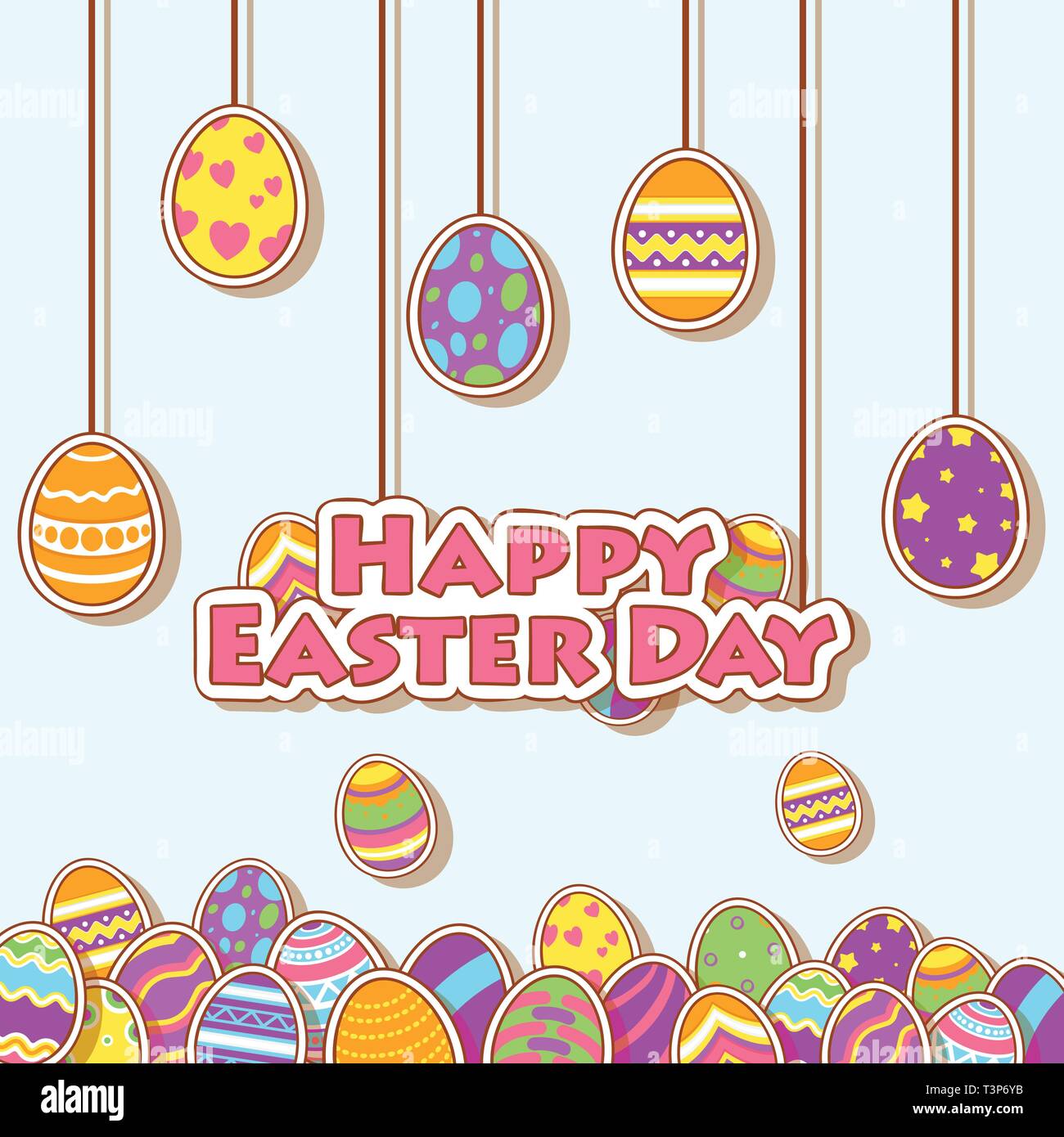 Funny and Colorful Happy Easter greeting card with eggs illustration ...