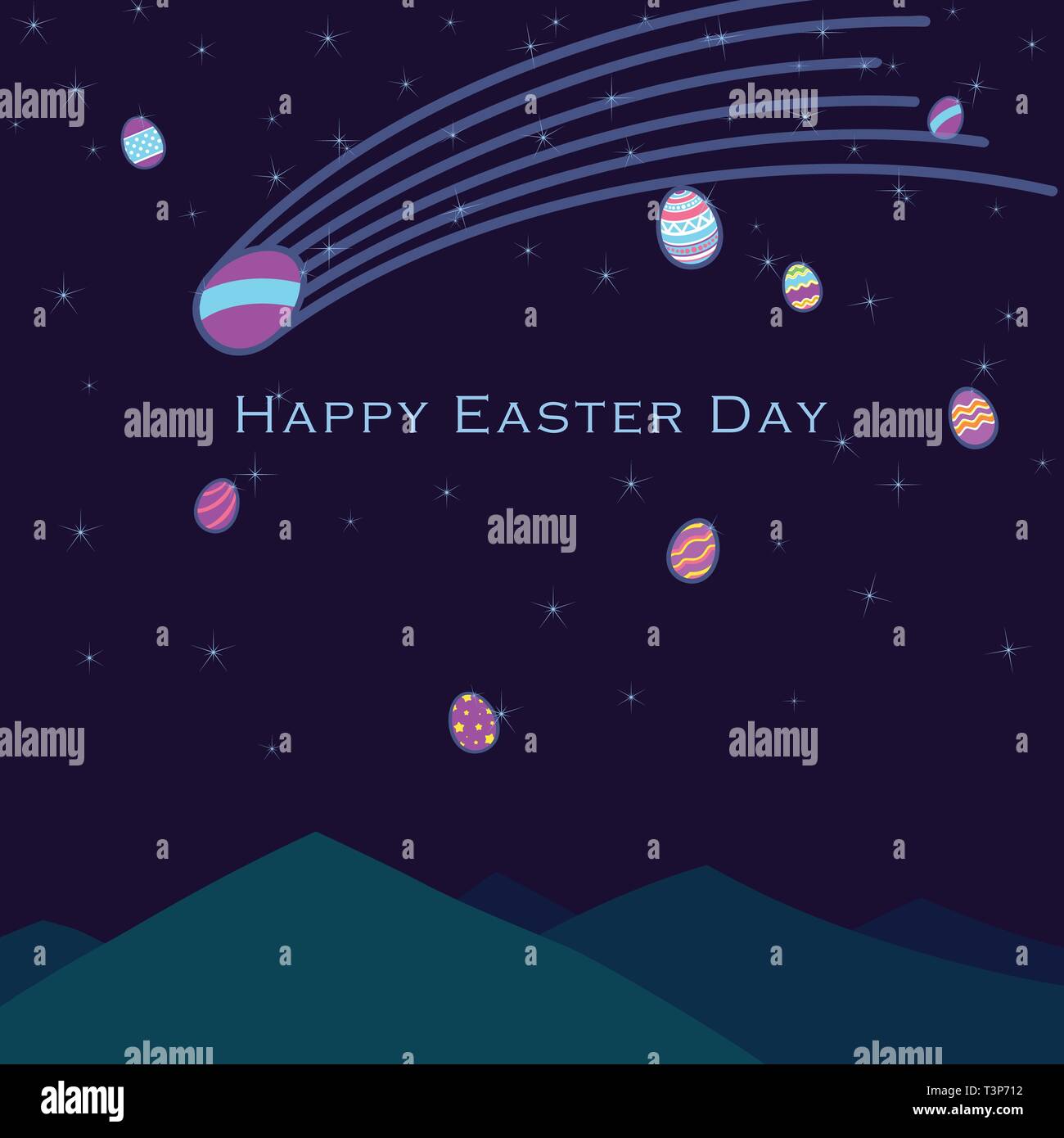 Funny and Colorful Happy Easter greeting card with illustration of eggs ...