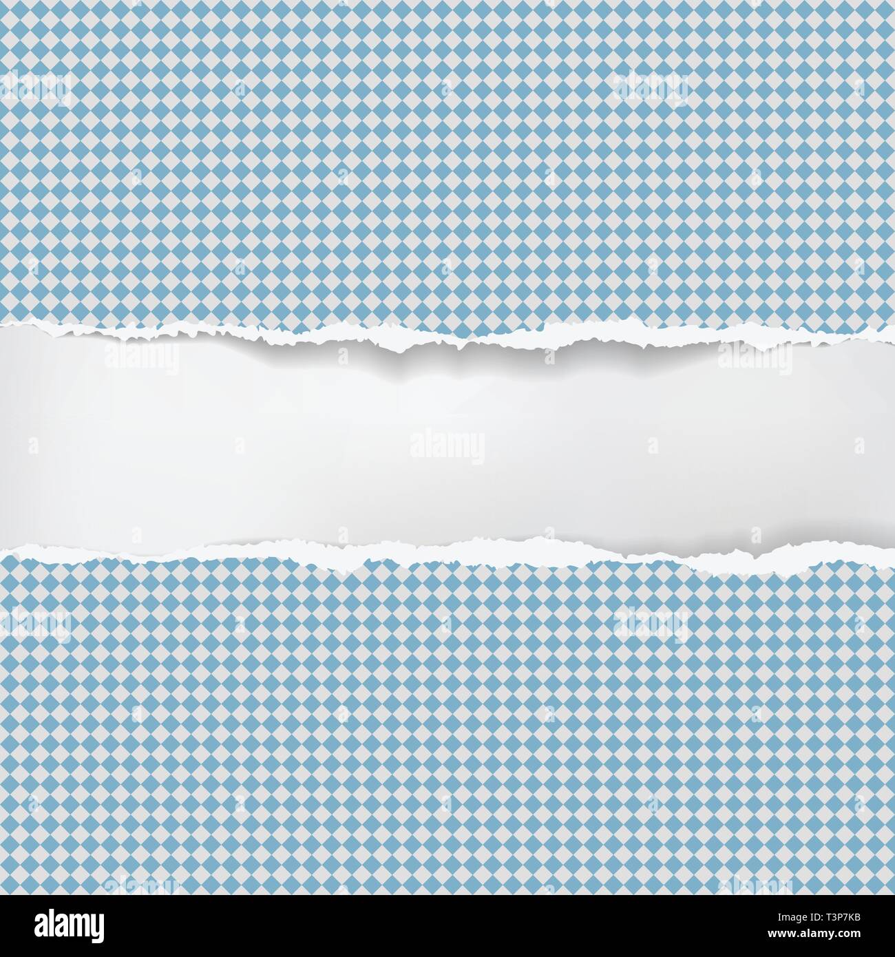 Torn, blue, squared horizontal paper strips with soft shadow are on ...