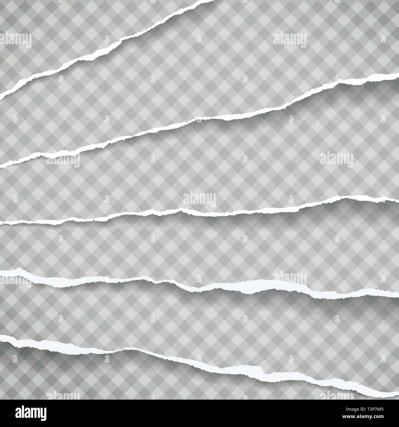 Torn and white paper strips with soft shadow are on squared background ...