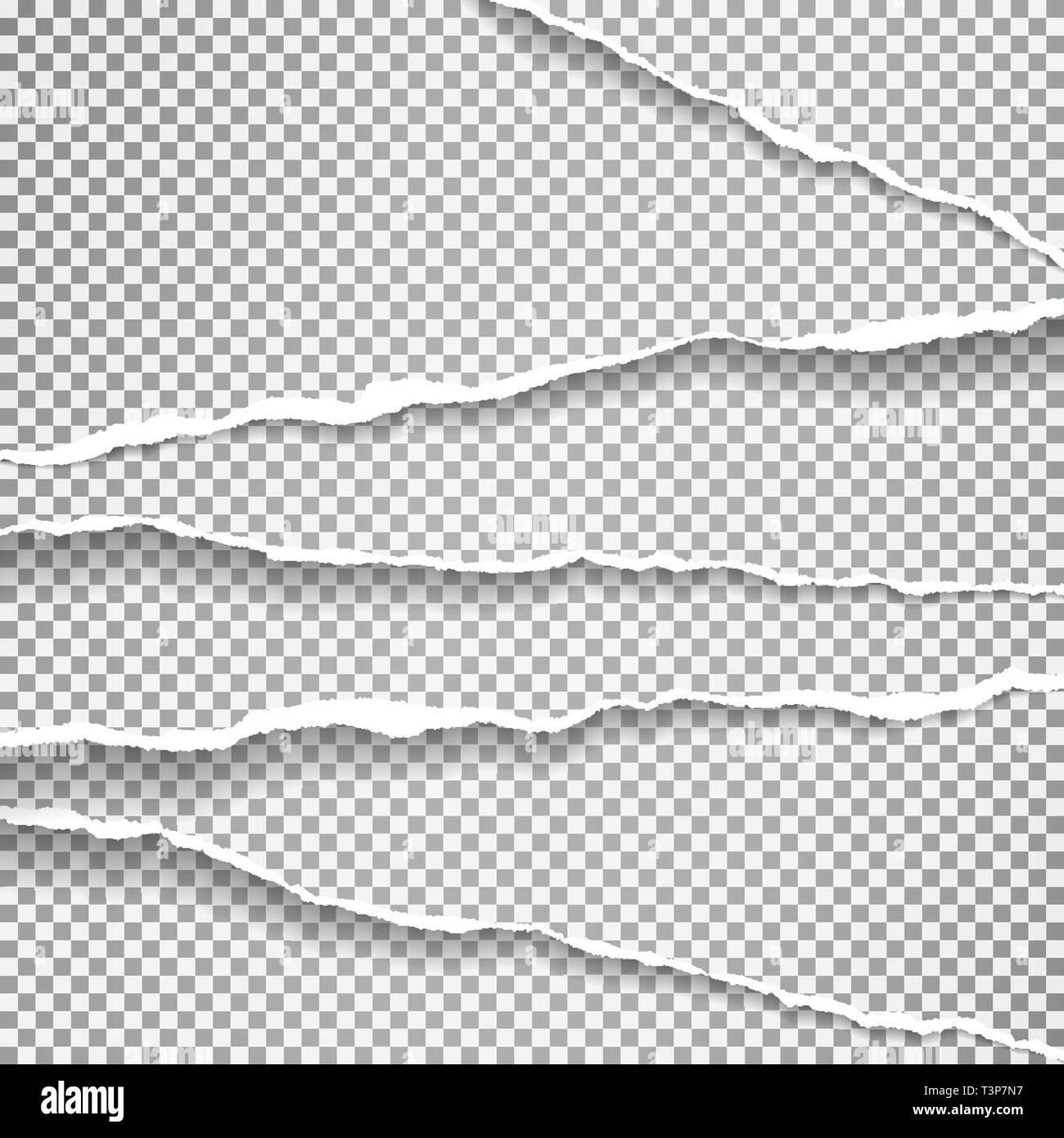 Torn and white diagonal paper strips with soft shadow are on squared ...