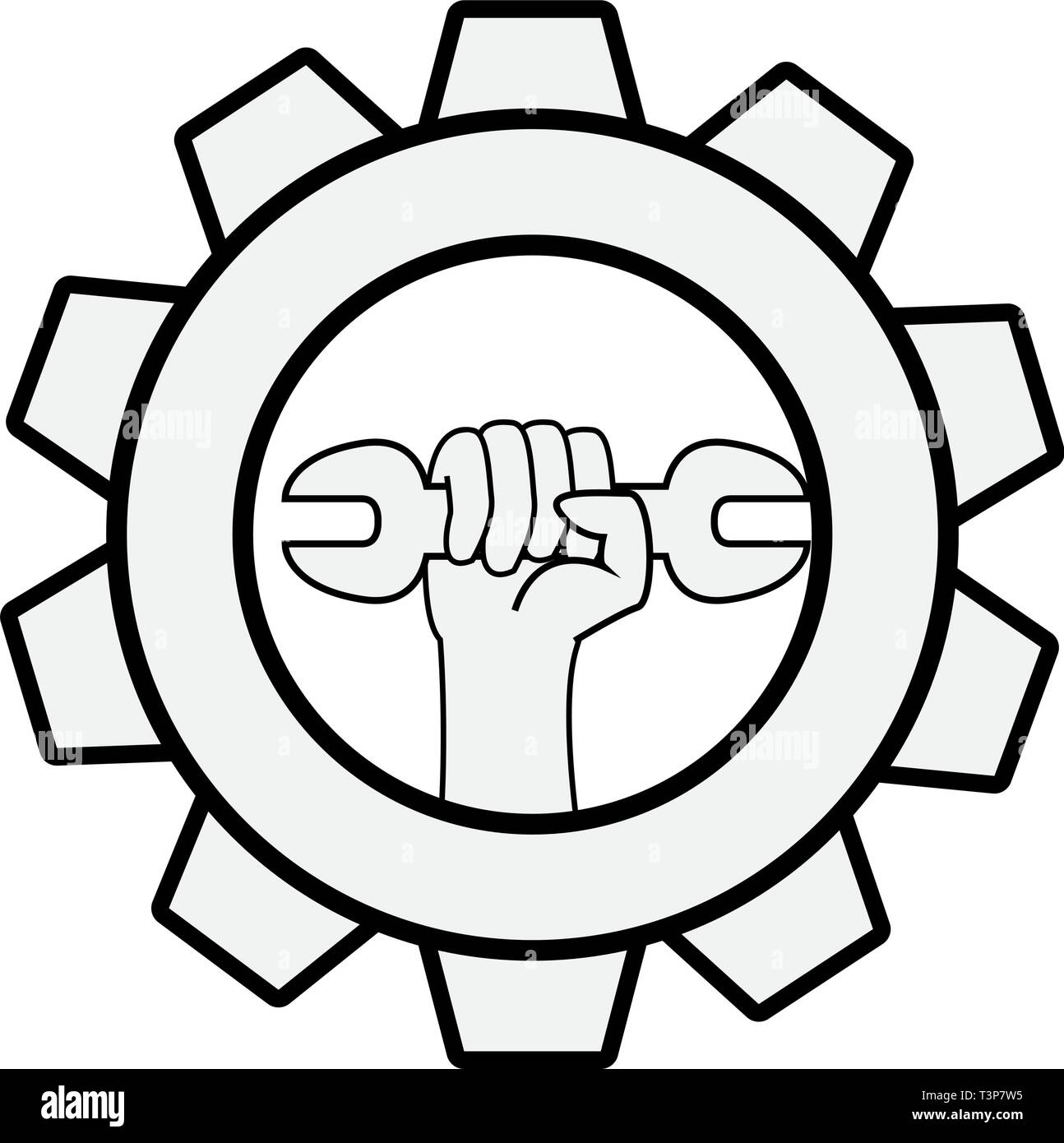 hand with wrench tool gear labour day vector illustration Stock Vector ...