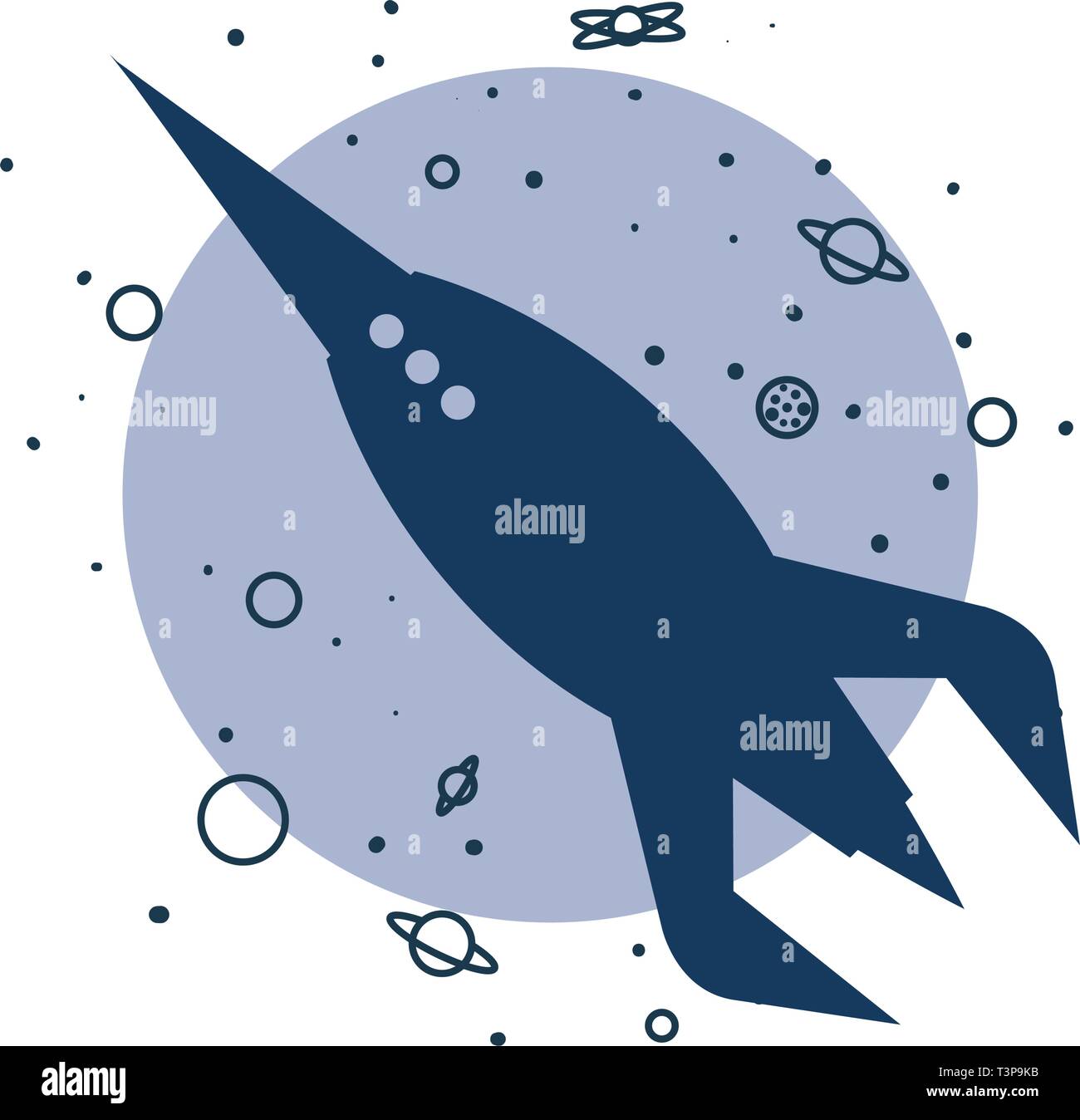 rocket spaceship cosmos planets cartoon vector illustration Stock ...