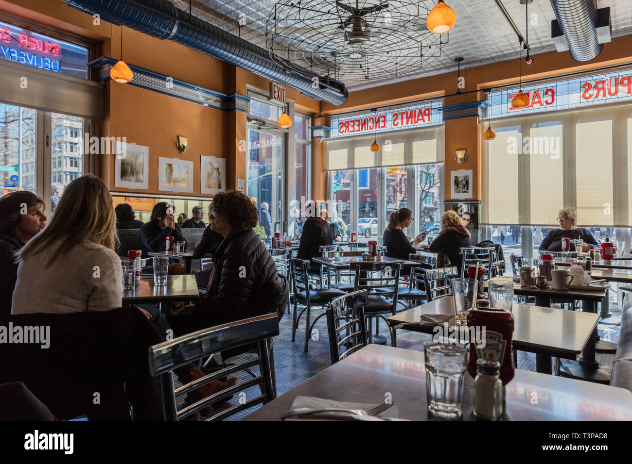 NEW YORK CITY- MARCH 26, 2018 : Soho streets restaurant interior one of ...