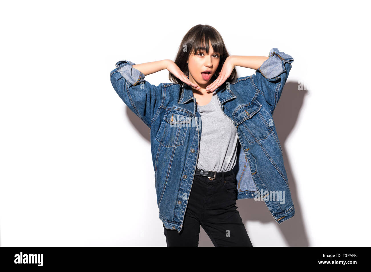 Young Woman Leaning On Her Elbows Isolated On White Background Stock