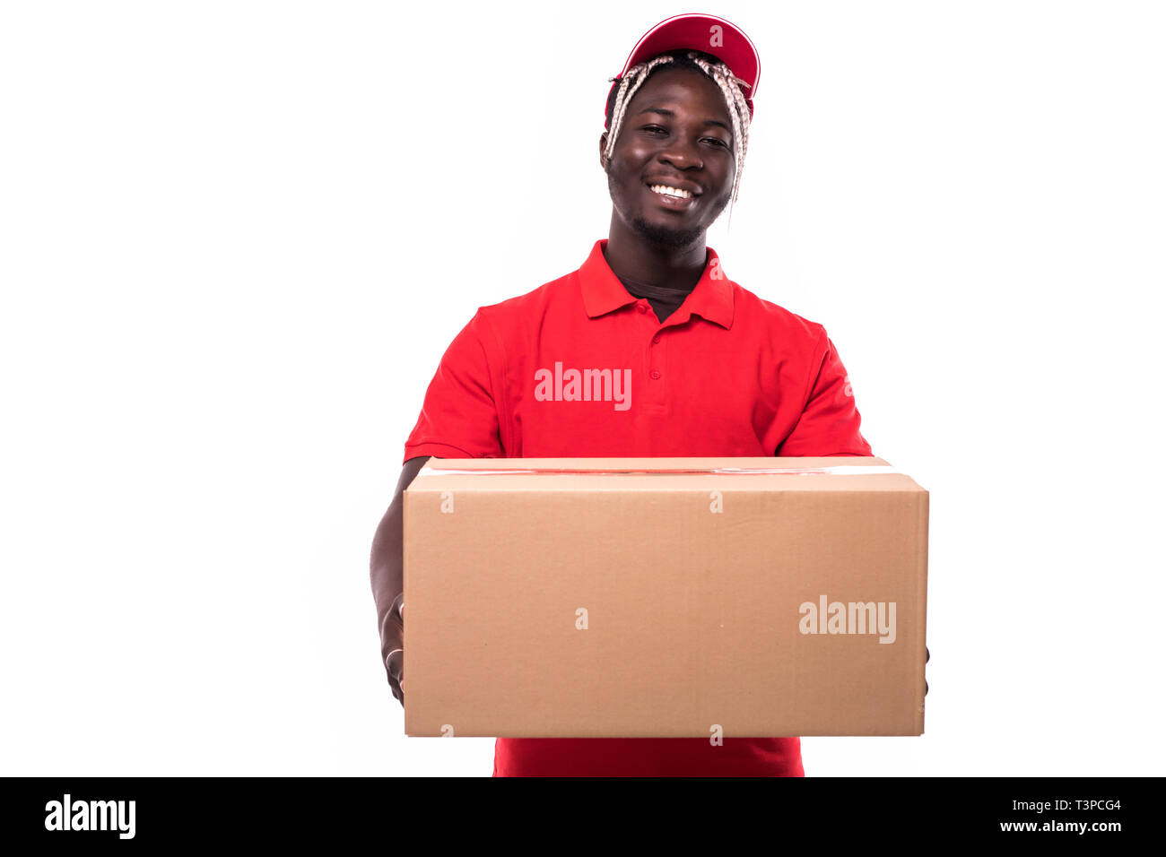 African-American postman isolated on white background Stock Photo - Alamy