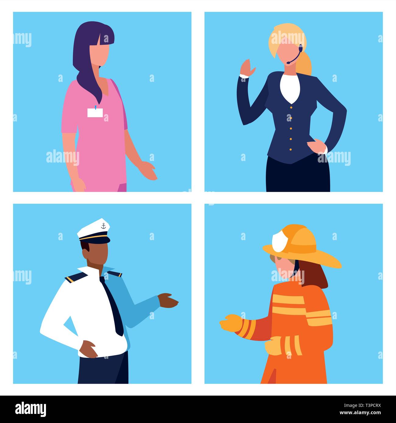 firefighter with group of professionals vector illustration design ...