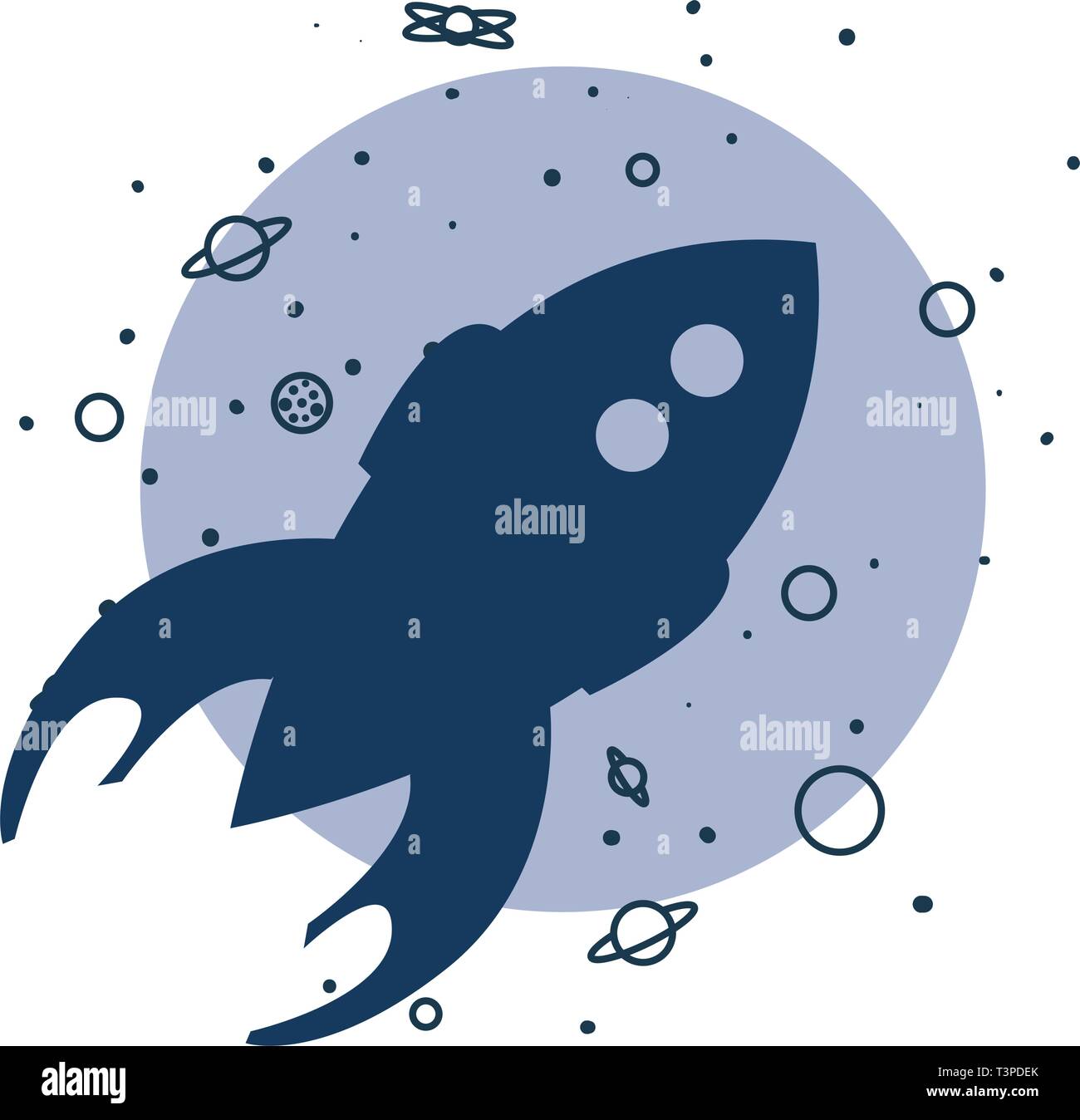 rocket spaceship cosmos planets cartoon vector illustration Stock ...