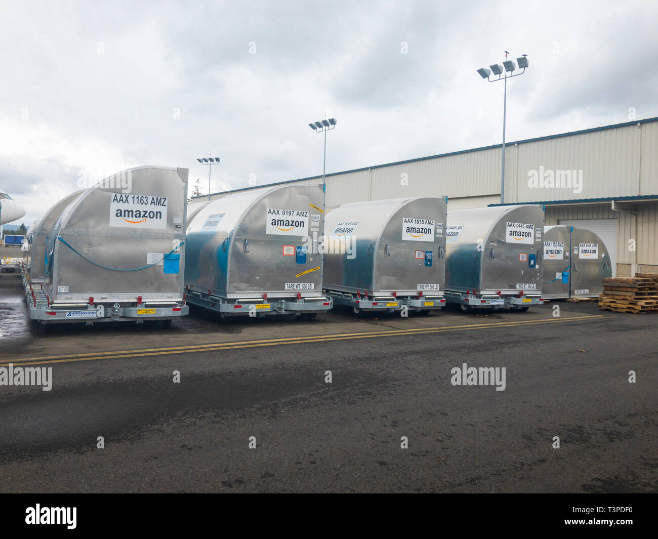 Portland, Oregon - April 2019: Aircraft containers belonging to Amazon ...