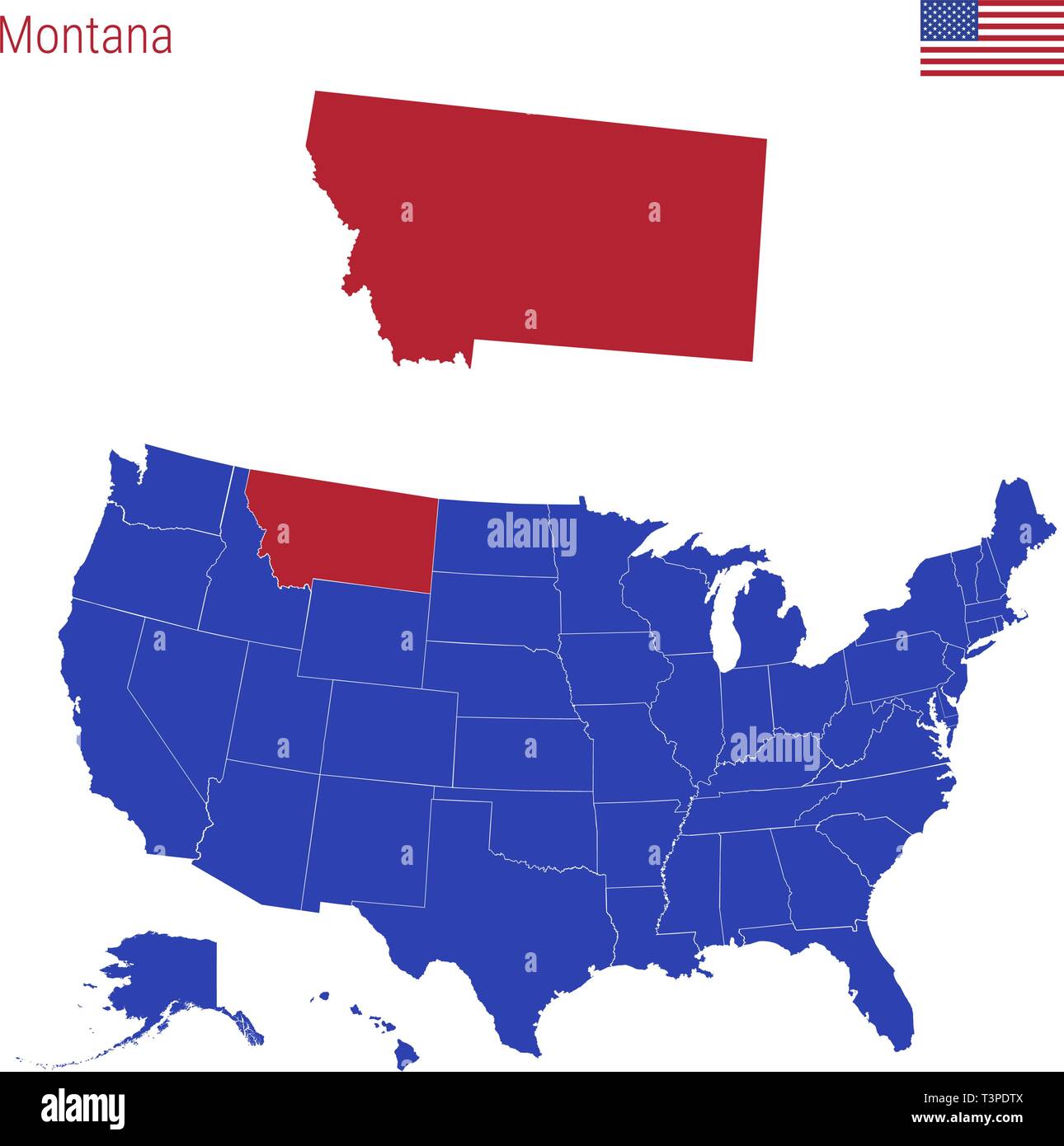 The State of Montana is Highlighted in Red. Vector Map of the United ...