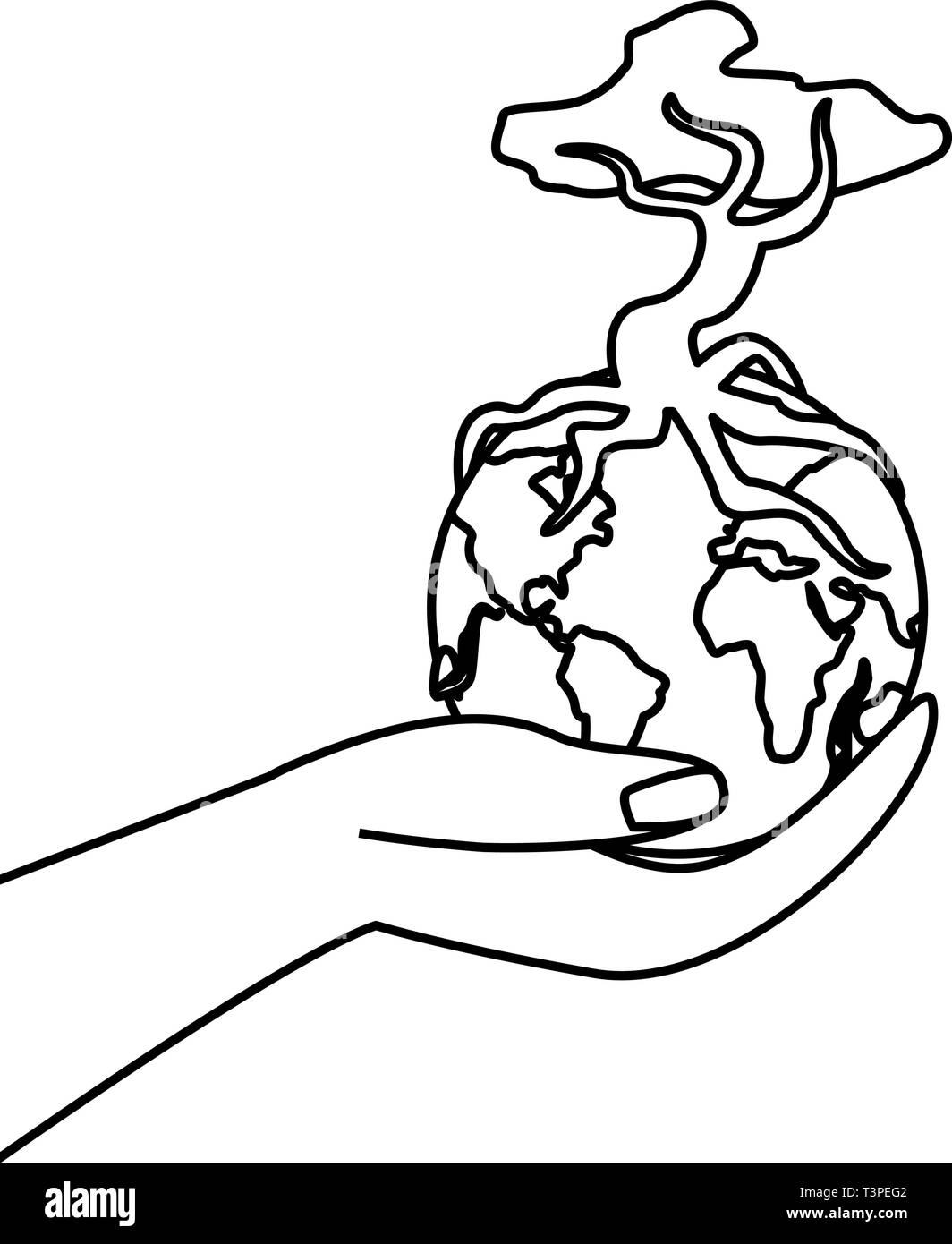 hand with world tree happy earth day vector illustration Stock Vector ...