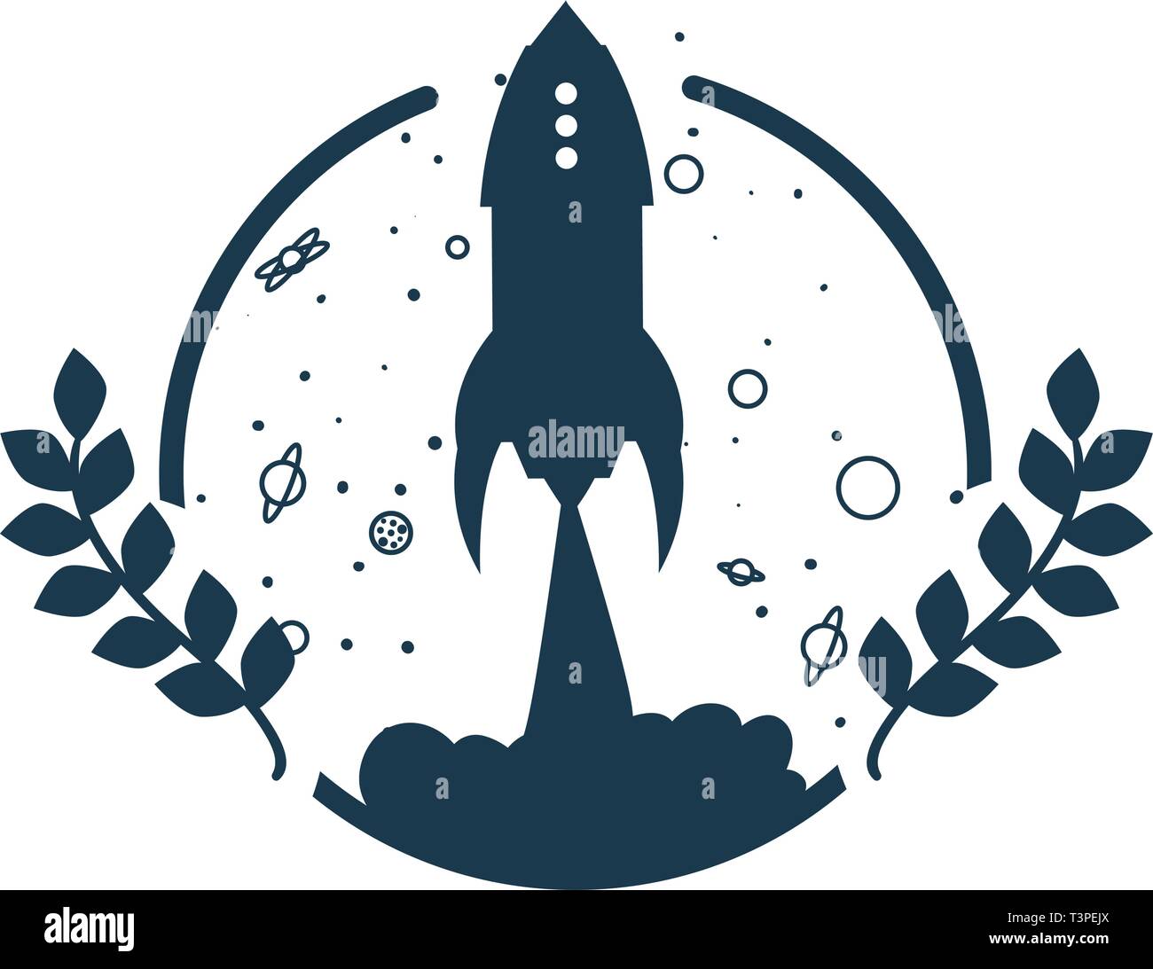 rocket spaceship launch planets emblem vector illustration Stock Vector ...