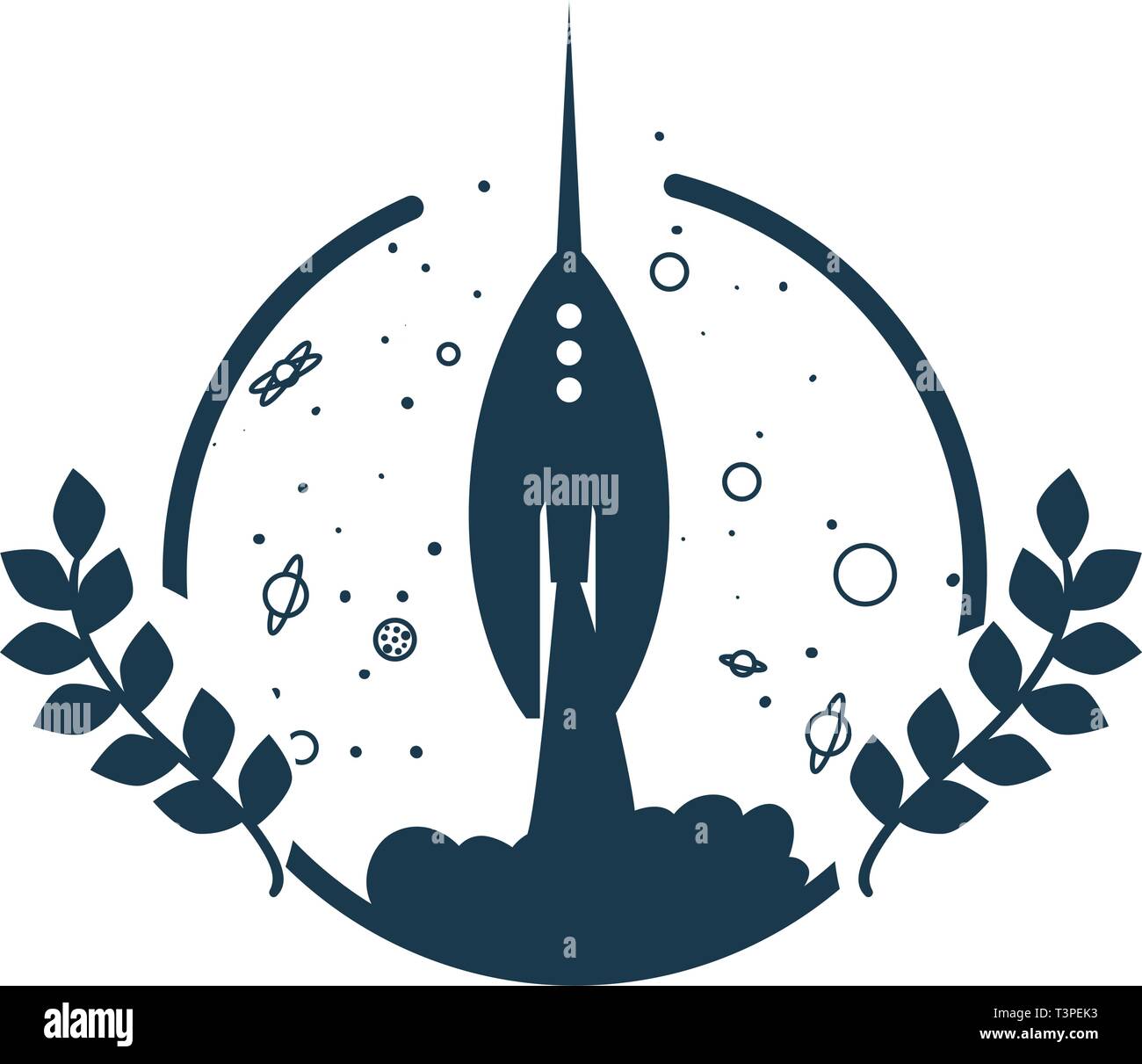 rocket spaceship launch planets emblem vector illustration Stock Vector ...
