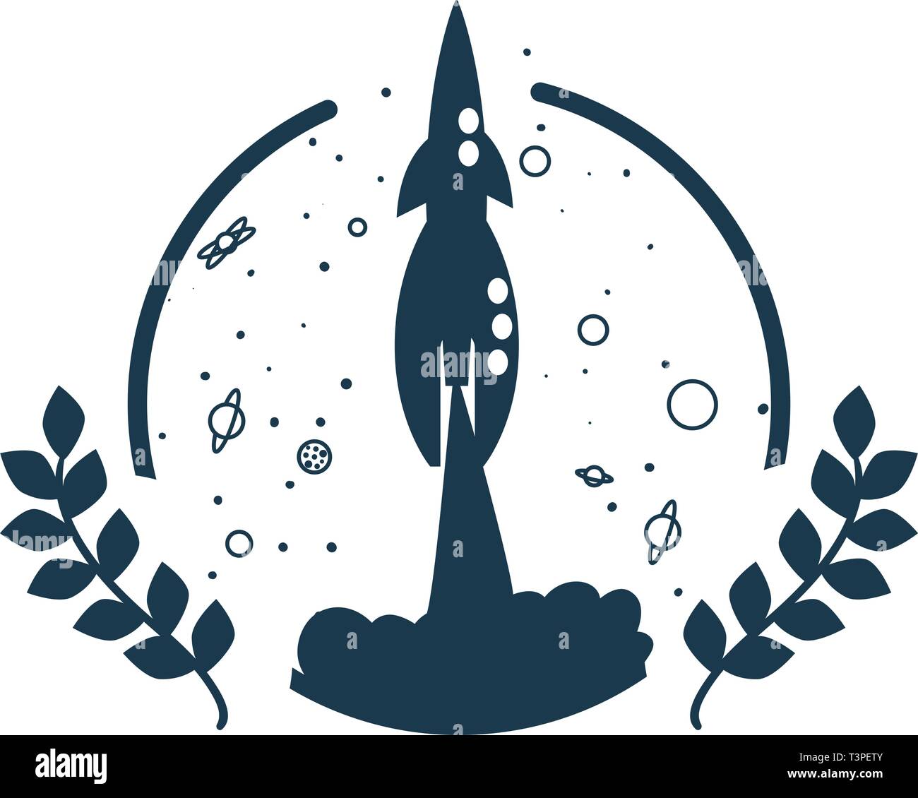 rocket spaceship launch planets emblem vector illustration Stock Vector ...