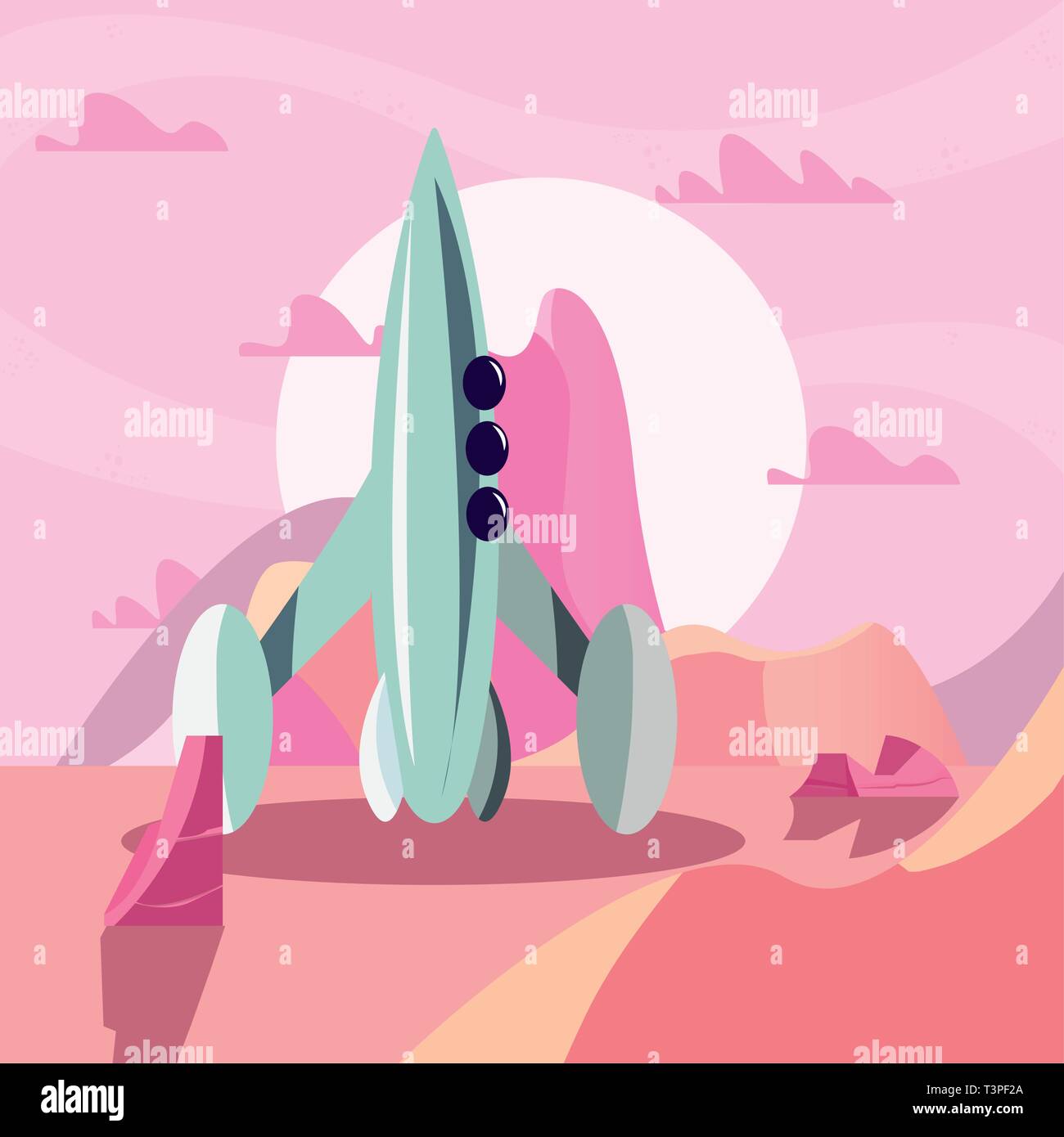 spaceship on planet surface explorer vector illustration Stock Vector ...