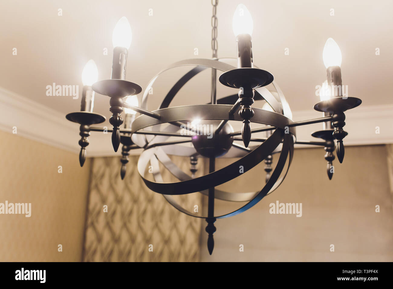 luxury expensive chandelier hanging under ceiling in palace Stock Photo ...