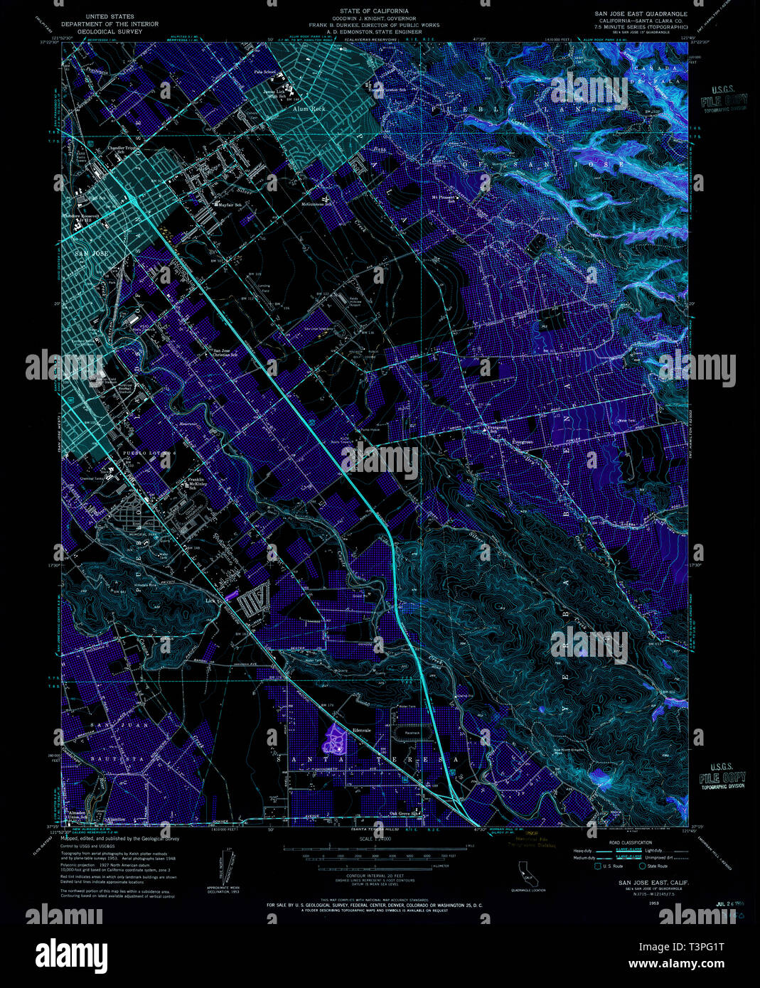 USGS TOPO Map California CA San Jose East 300099 1953 24000 Inverted ...